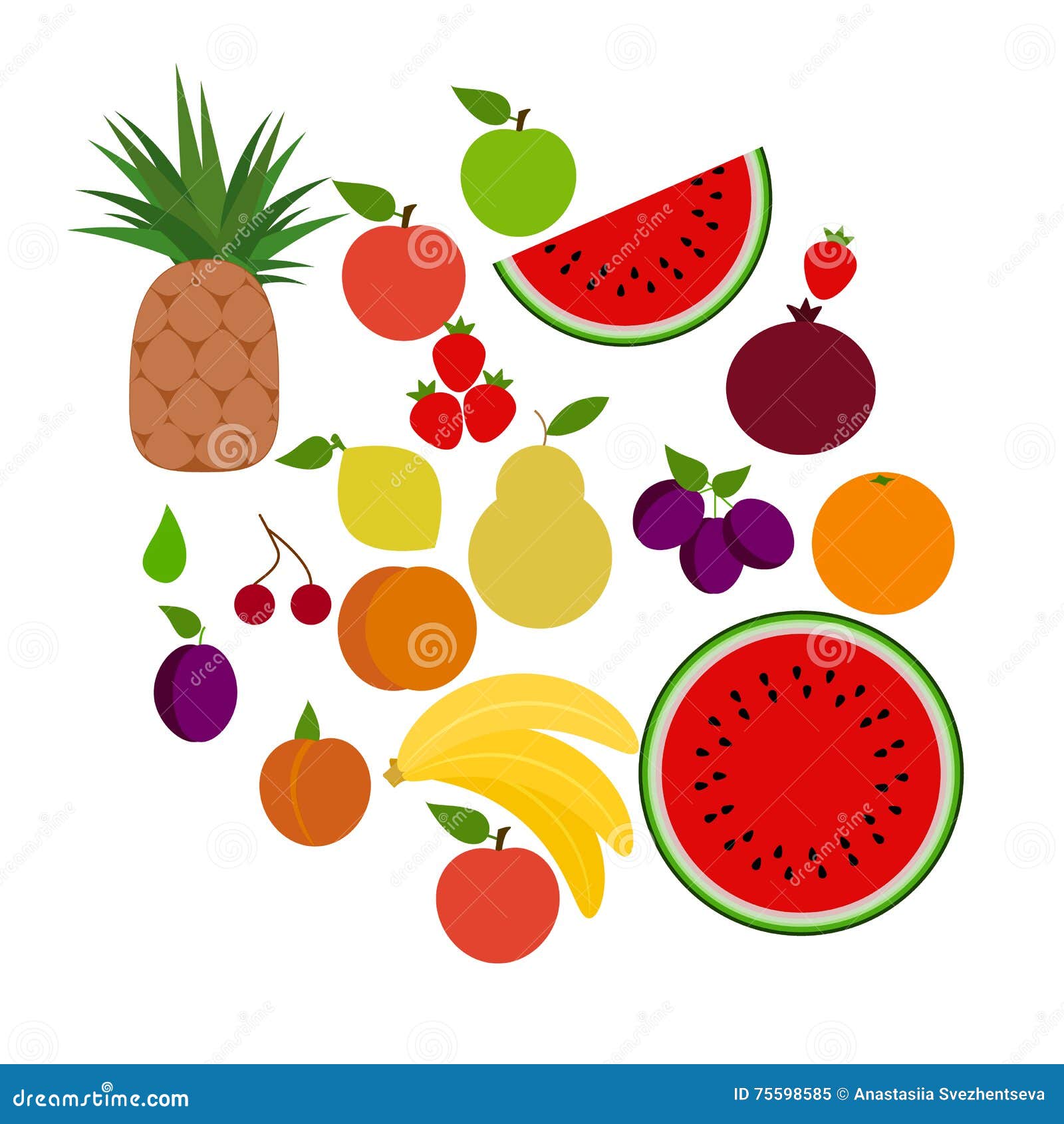 Set of fruits stock illustration. Illustration of food - 75598585