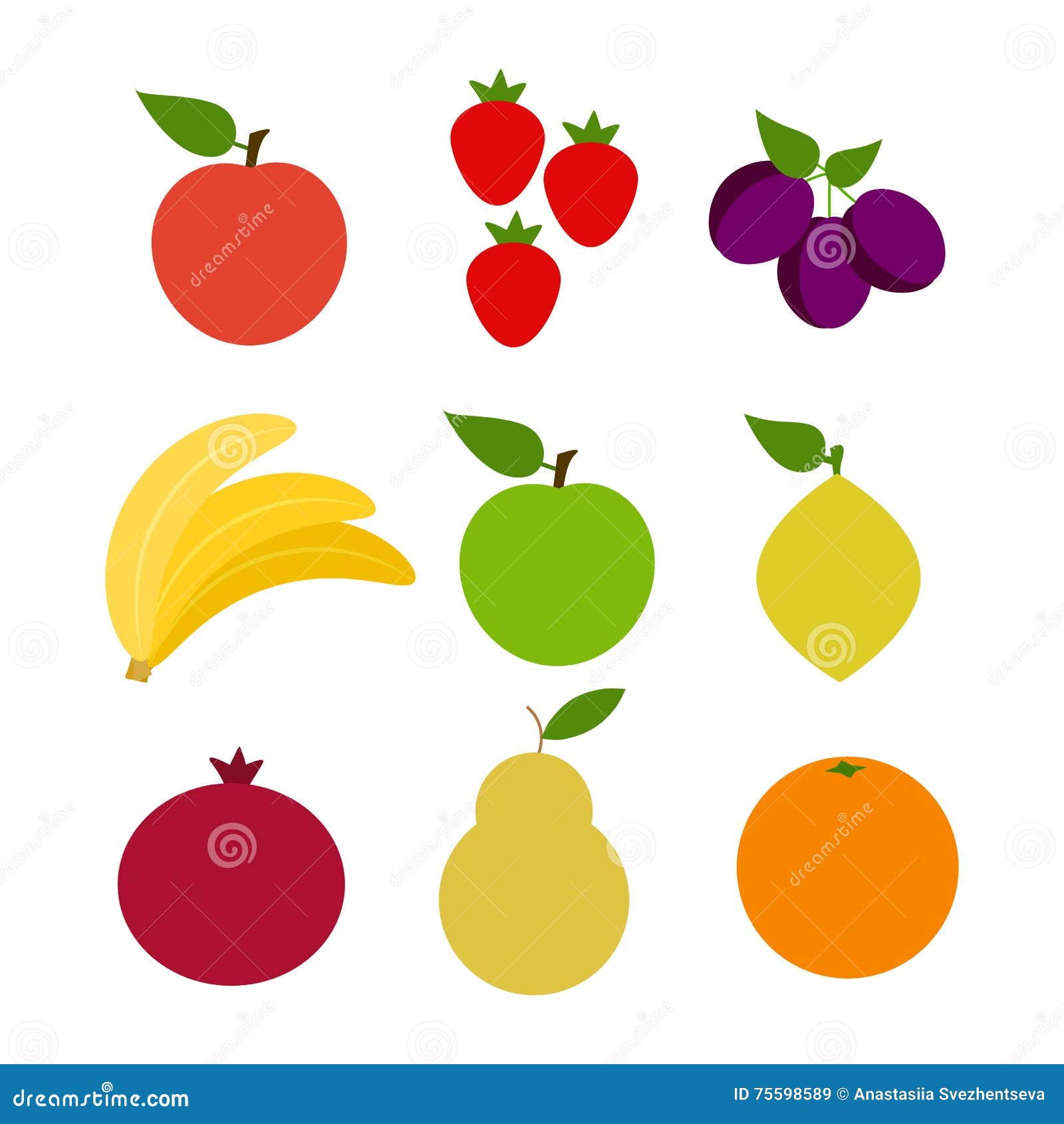 Set of fruits stock illustration. Illustration of flat - 75598589