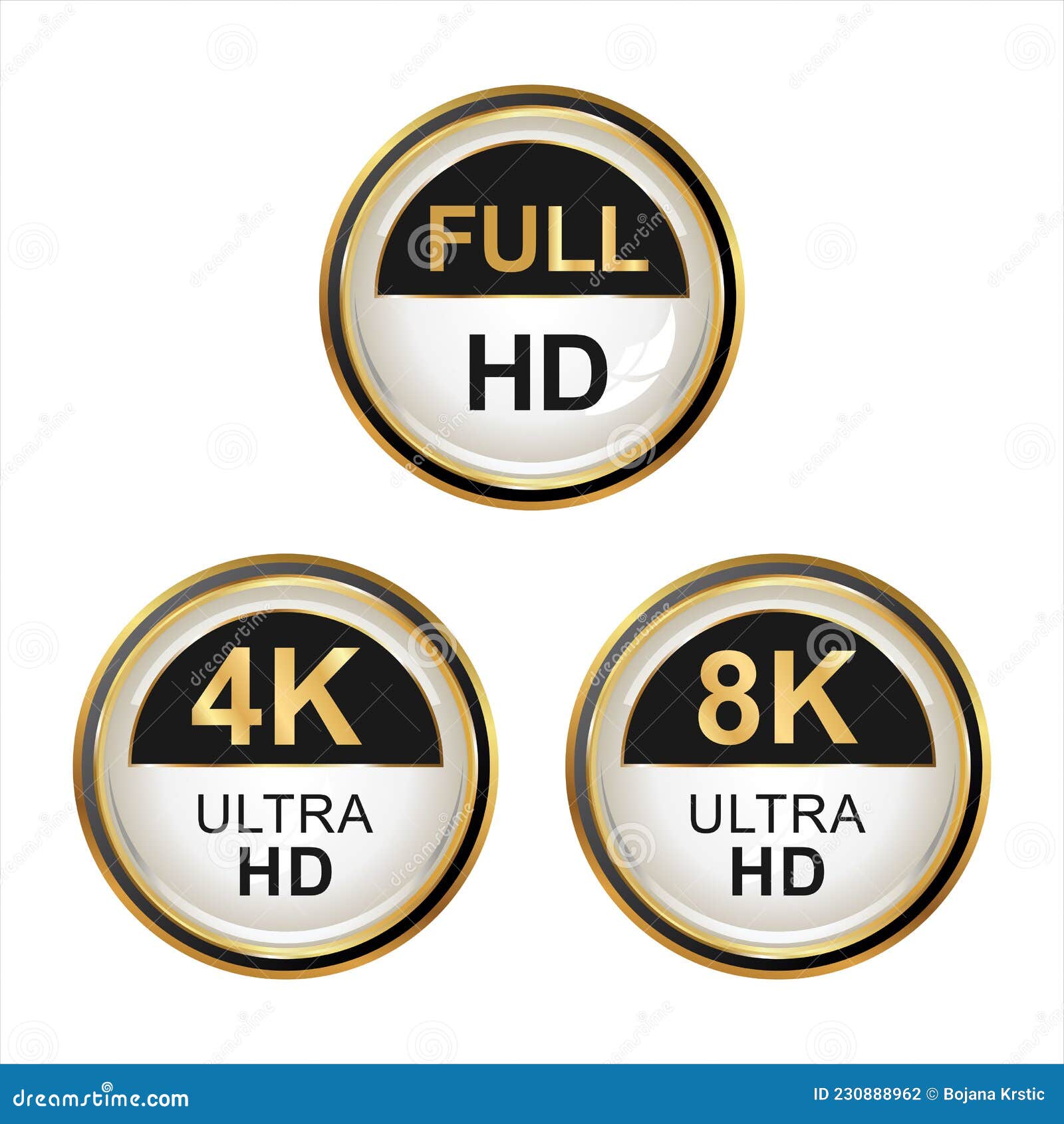Collection of Full HD 4k 8K and Ultra Hd Icons Stock Vector ...