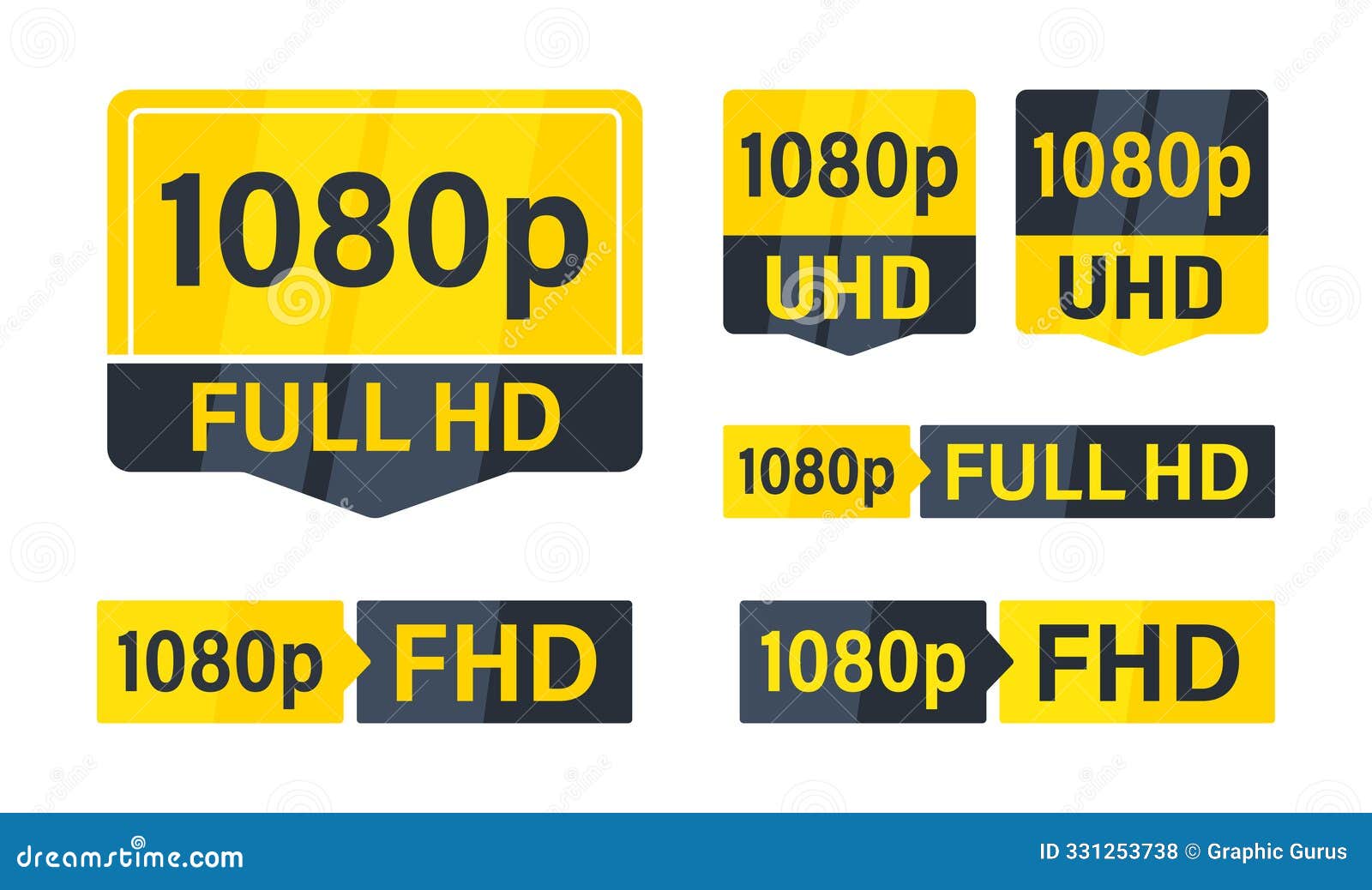 Set of Full Hd 1080p Screen Resolution Icons, Indicating High ...