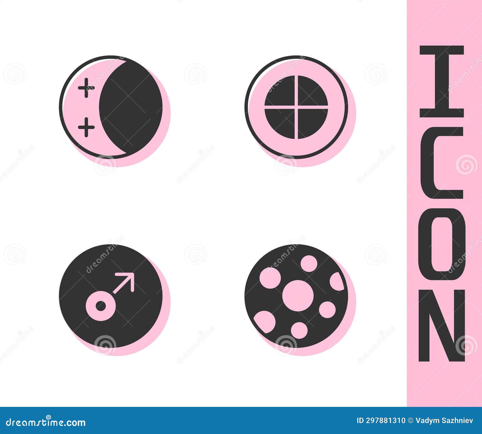 Set Full Moon, Eclipse of the Sun, Mars Symbol and Earth Globe Icon ...