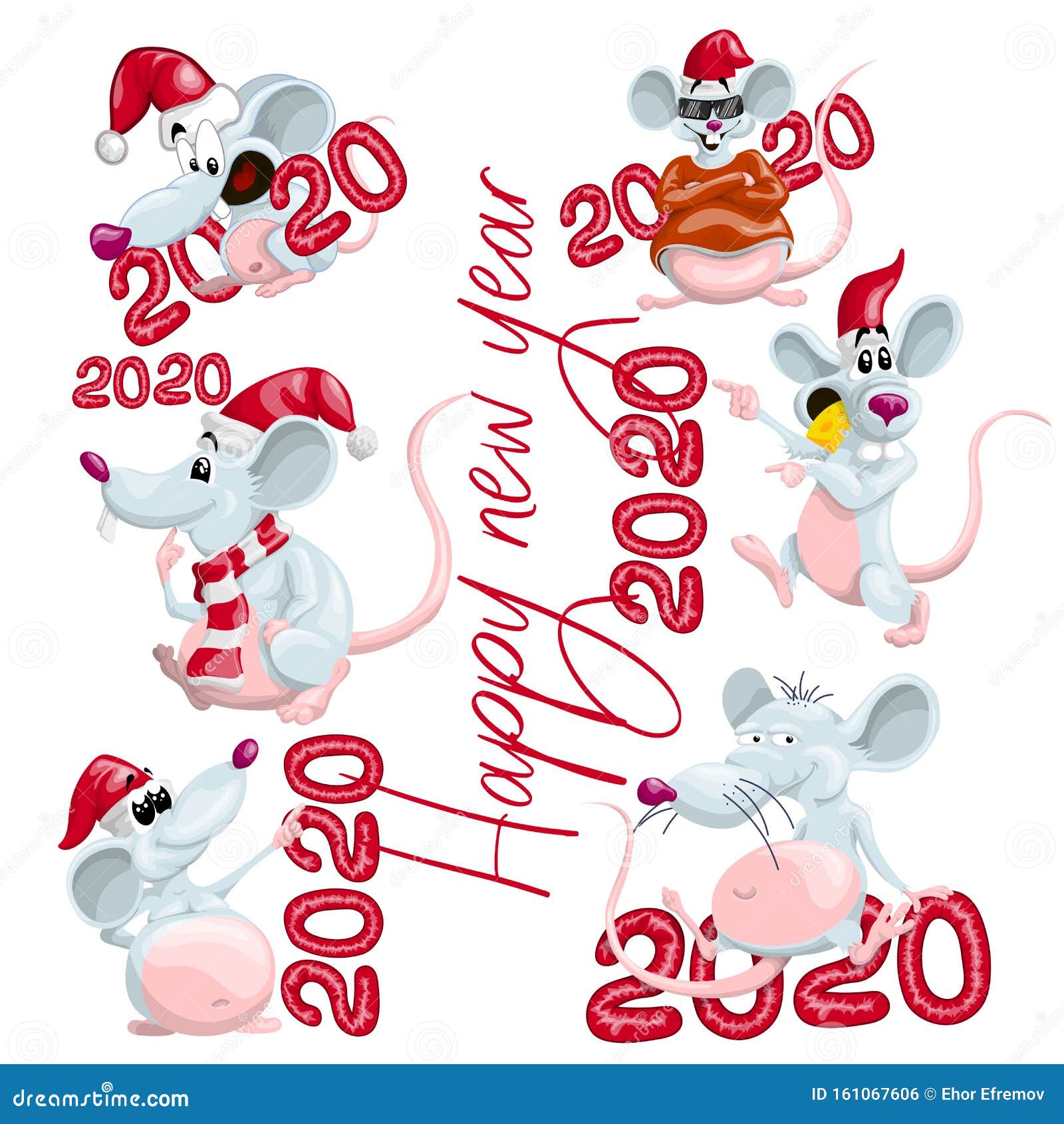 Set Of Funny Rats For Design. Cute Little Mice In Different Poses ...