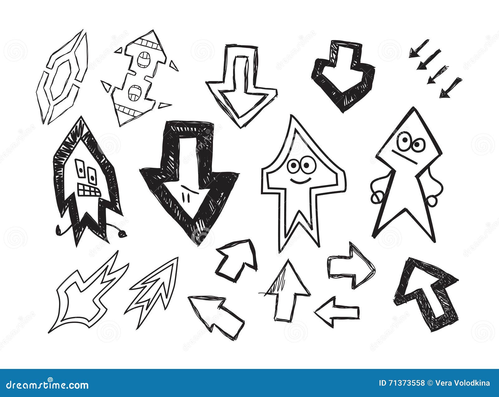 Set of Fun Hand Drawn Character Arrows. Stock Vector - Illustration of ...