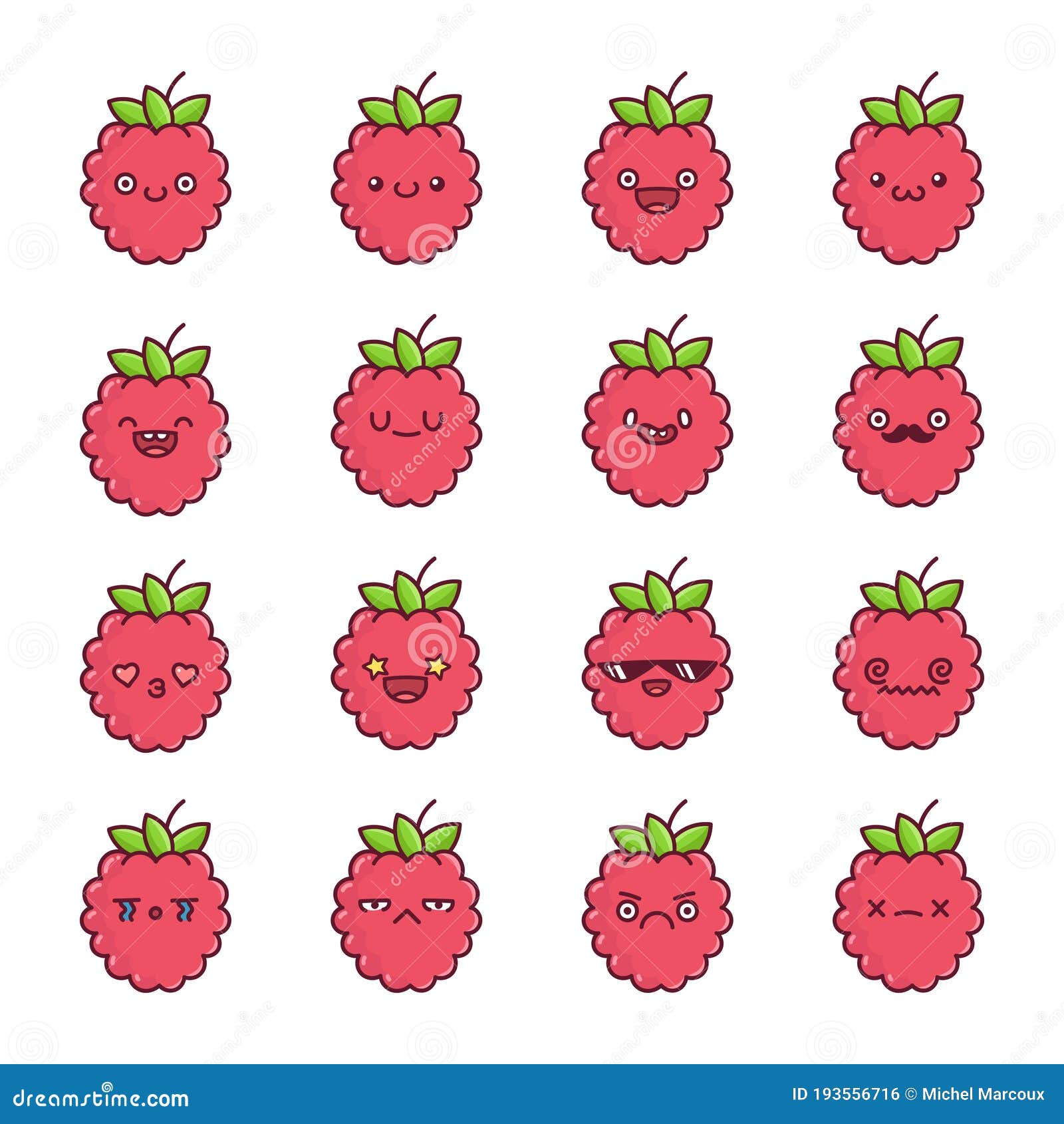 Kawaii Raspberry Seamless Pattern Fun Cartoon Vector Illustration, Cute ...