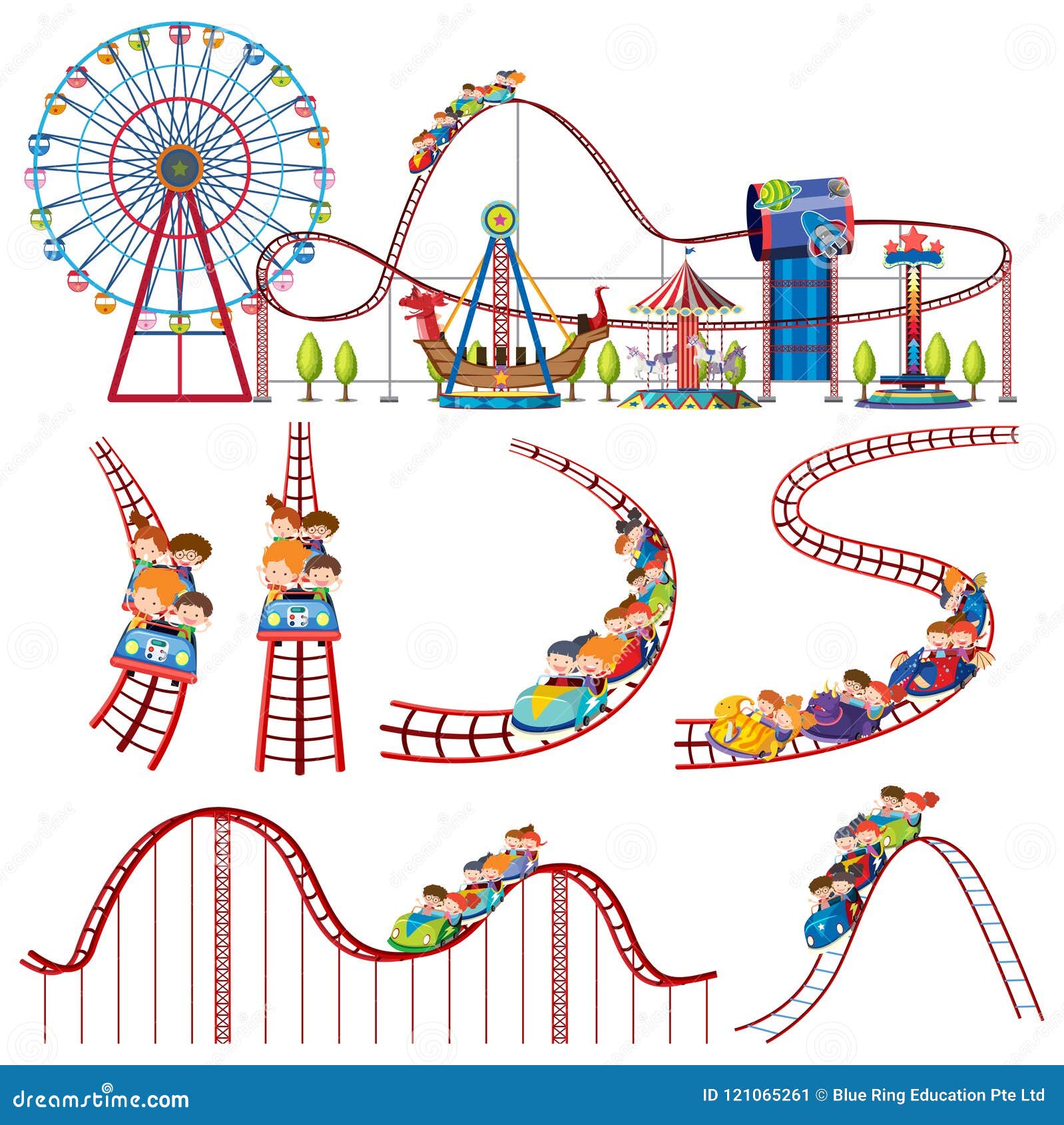 A Set Of Fun Park Roller Coaster Cartoon Vector | CartoonDealer.com ...