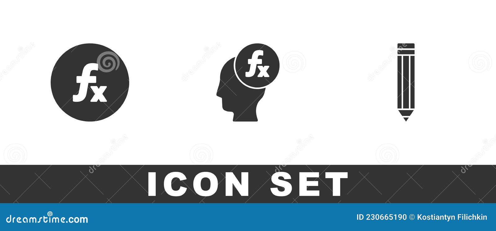 Set Function Mathematical Symbol, and Pencil Icon. Vector Stock Vector ...