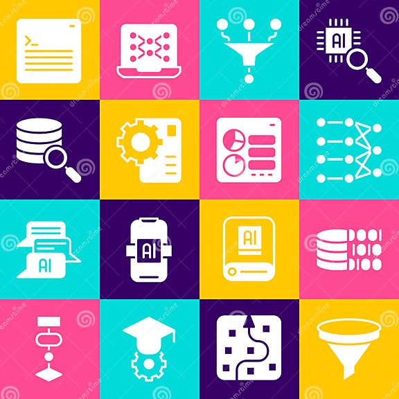 Set Funnel or Filter, Binary Code, Neural Network, Server, Web Developer Programming and ...