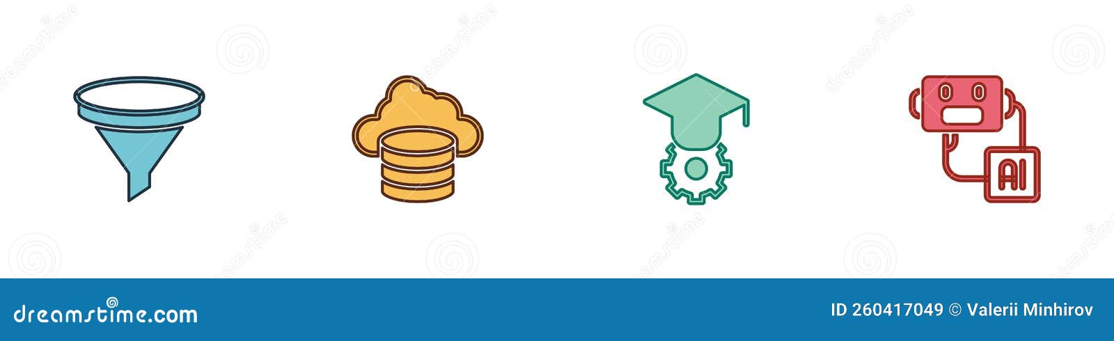 Set Funnel or Filter, Cloud Database, Graduation Cap and Artificial ... Set Funnel or Filter, Cloud Database, Graduation Cap and Artificial ...