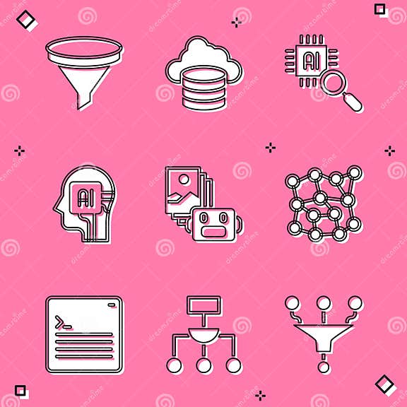 Set Funnel or Filter, Cloud Database, Processor CPU, Humanoid Robot, Artificial Intelligence ...