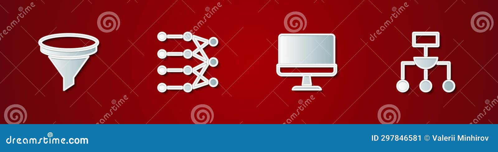 Set Funnel Or Filter Neural Network Computer Monitor And Algorithm Icon Vector Stock Vector