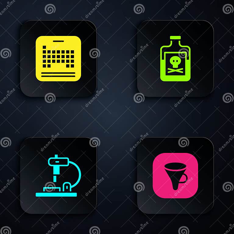 Set Funnel or Filter, Periodic Table, Microscope and Poison in Bottle ...