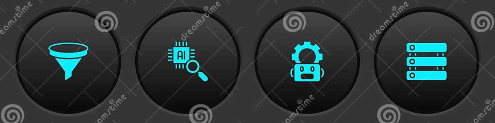 Set Funnel Or Filter Processor Cpu Robot Setting And Server Data Icon Vector Stock 