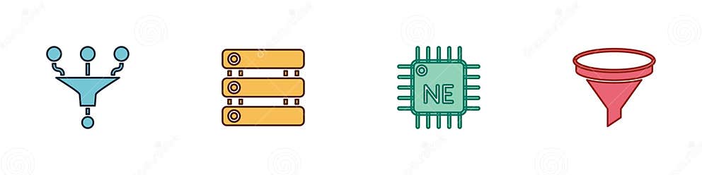 Set Funnel or Filter, Server, Data, Processor CPU and Icon. Vector ...
