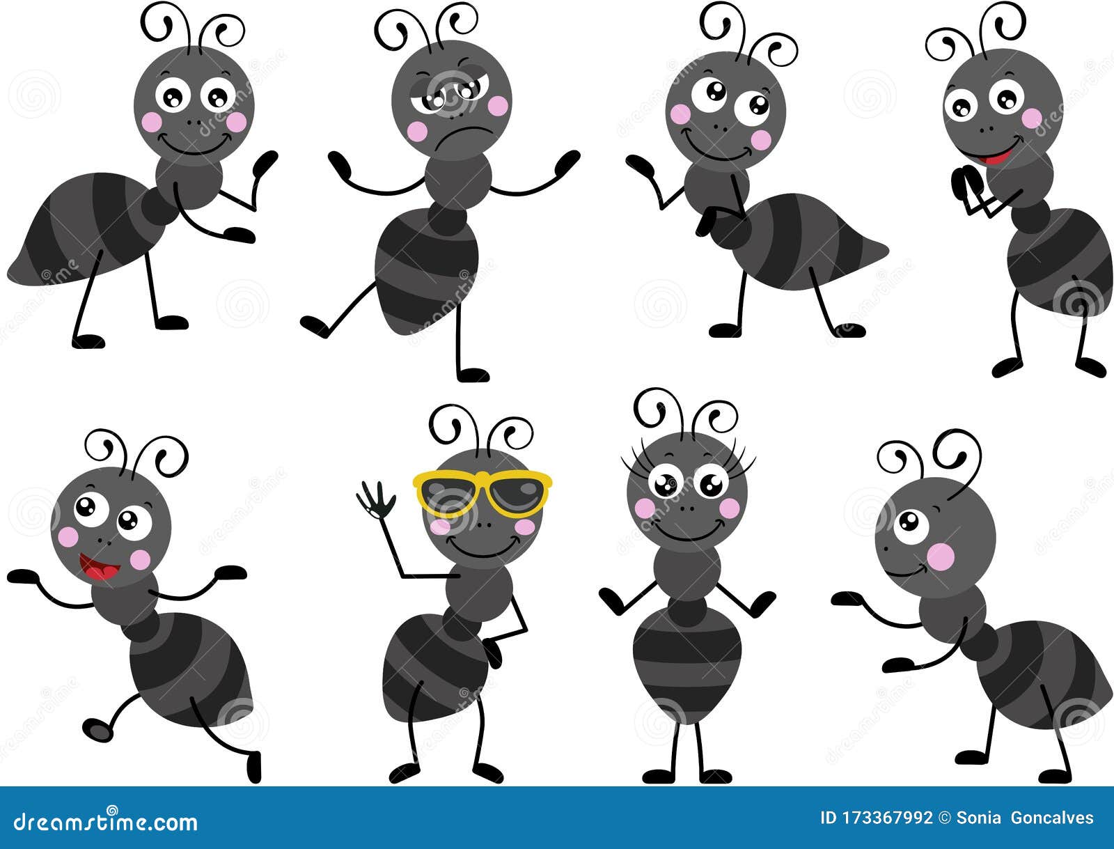 Set of Funny Ants in Different Positions and Expressions Stock Vector ...