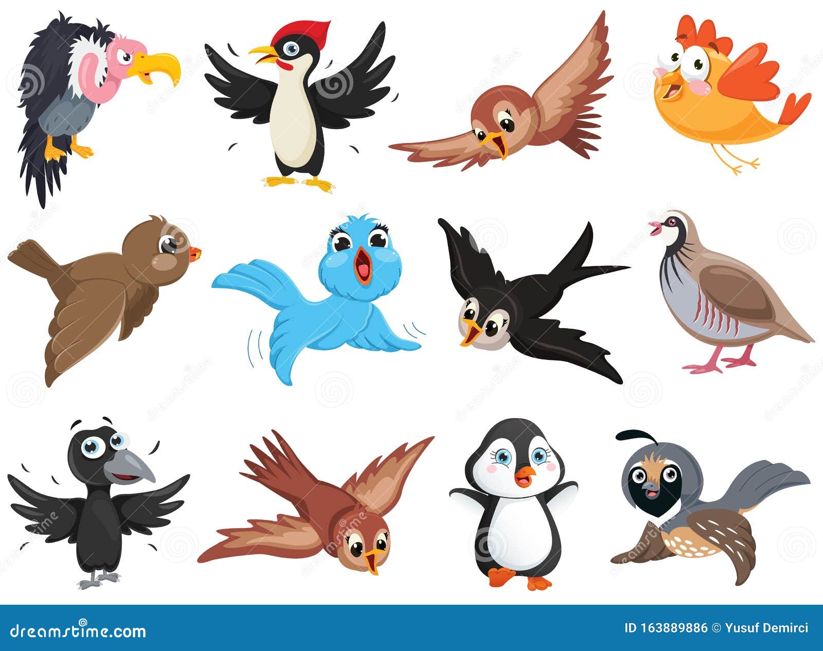Set of Funny Bird Characters Stock Vector - Illustration of character ...