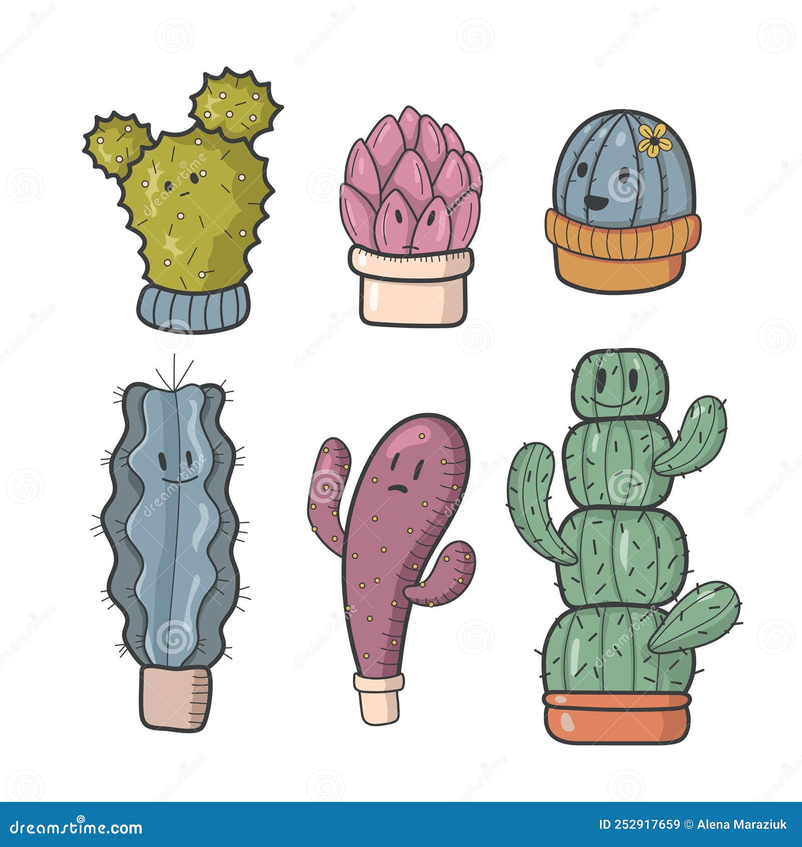 A Set of Funny Cacti. Character. Bright. All Objects are Separated ...