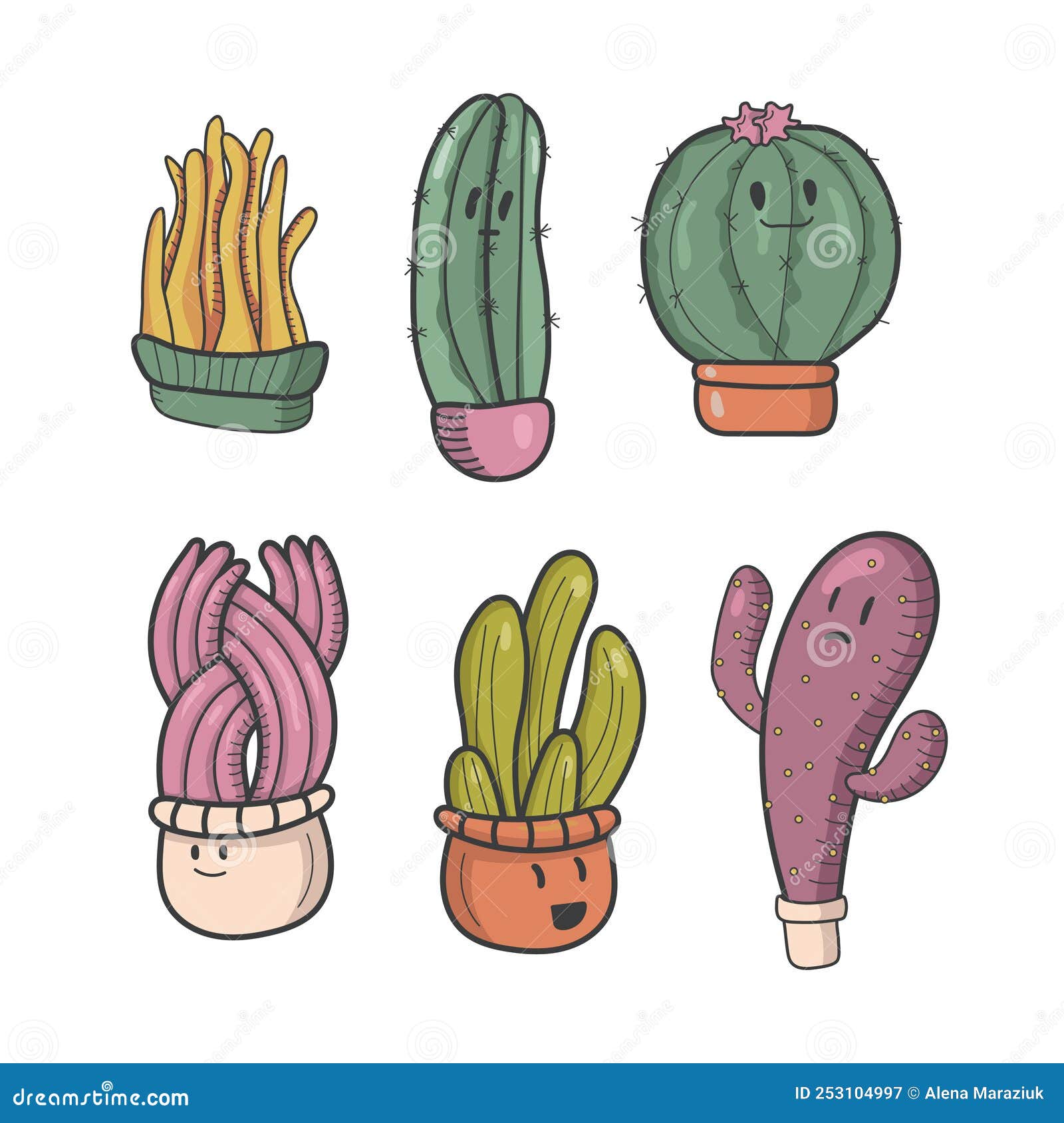 A Set of Funny Cacti. Character. Bright. All Objects are Separated ...