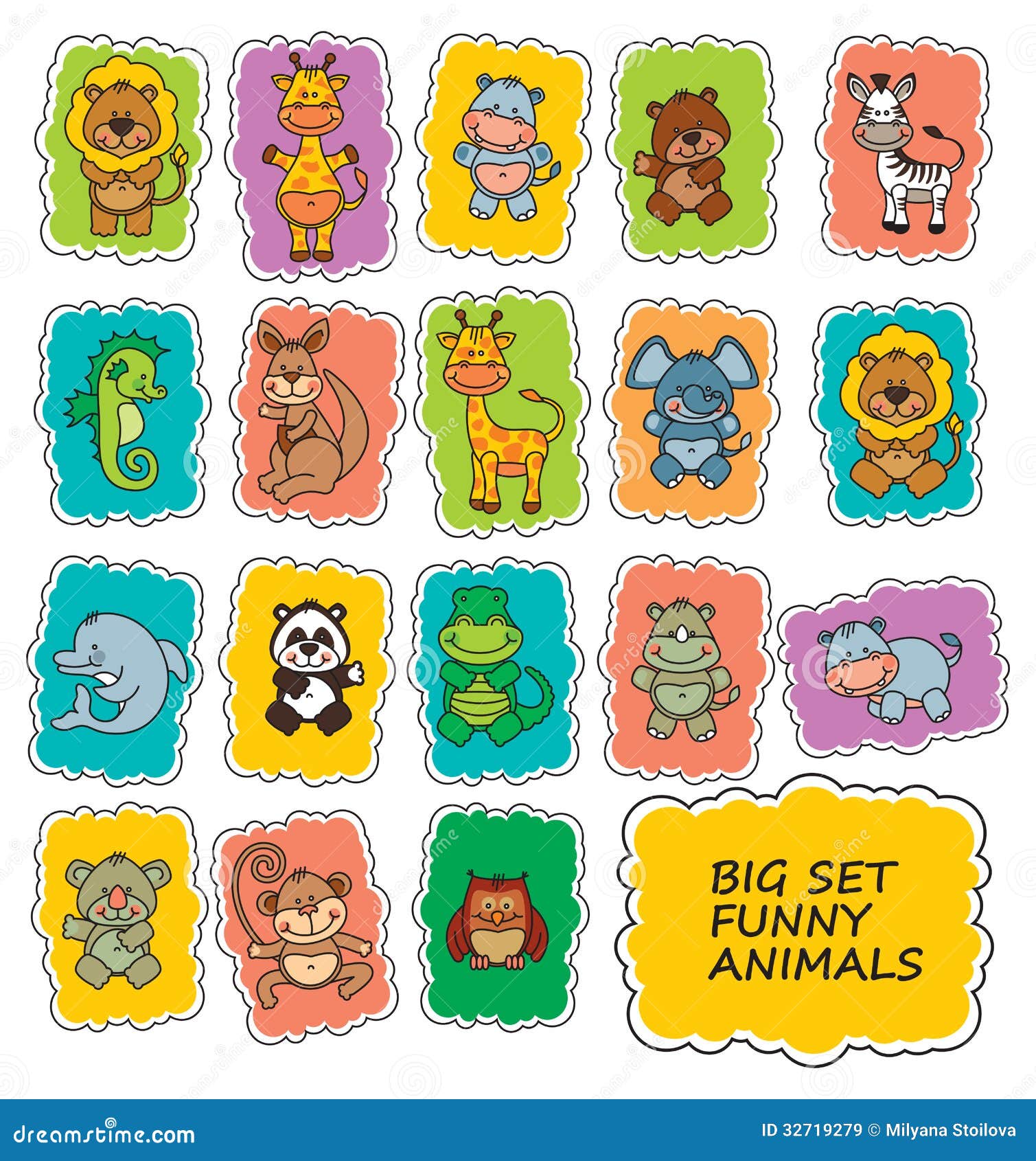 Set funny cartoon animals stock vector. Illustration of kangaroo - 32719279