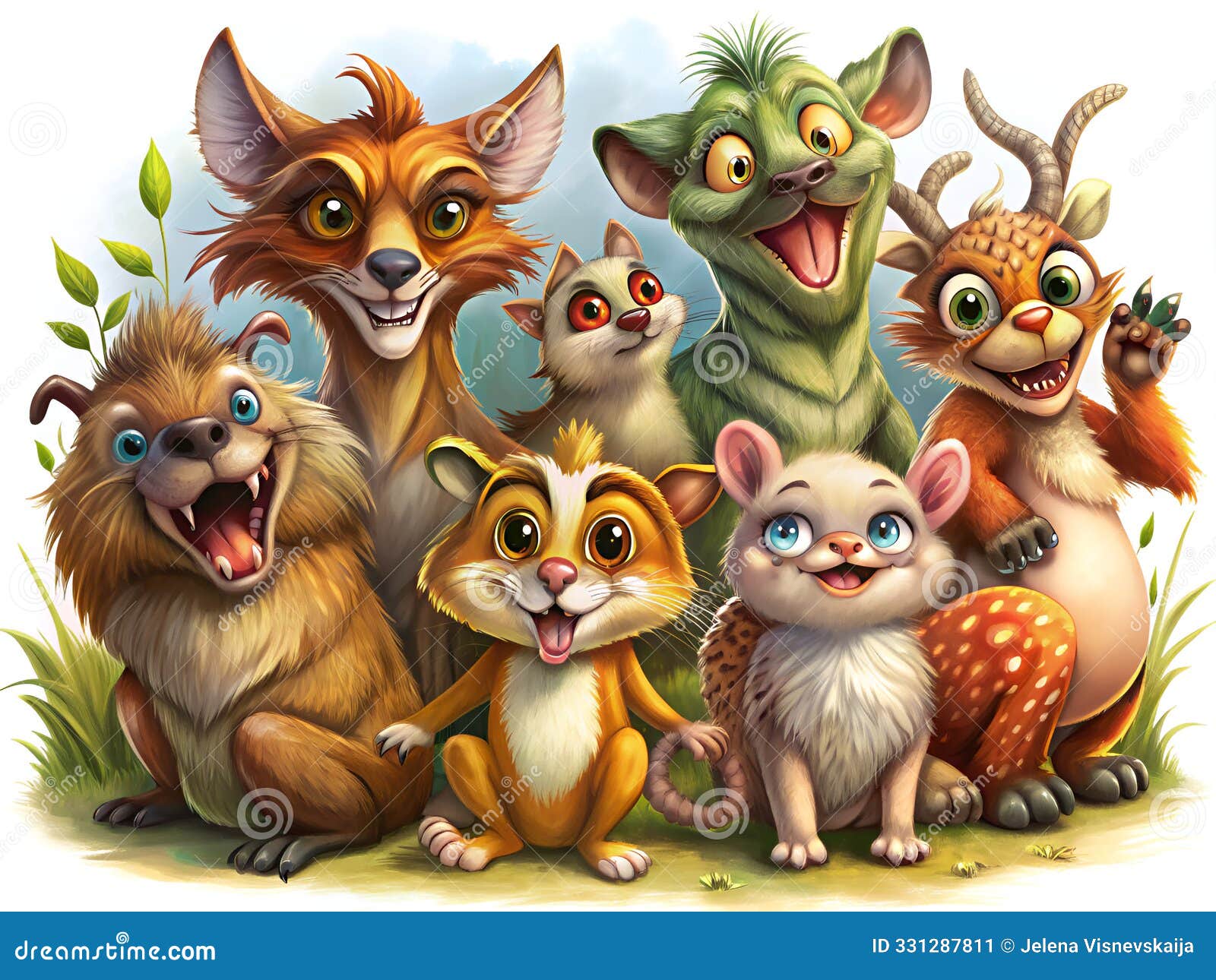 Set of Funny Cartoon Animals Stock Illustration - Illustration of ...