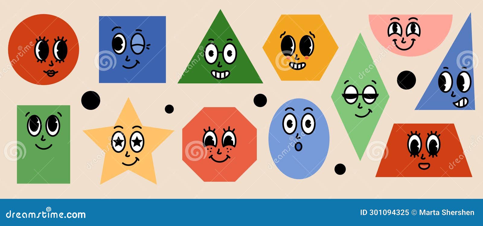 Set Funny Cartoon Basic Geometric Figures with Face Emotions. Different ...