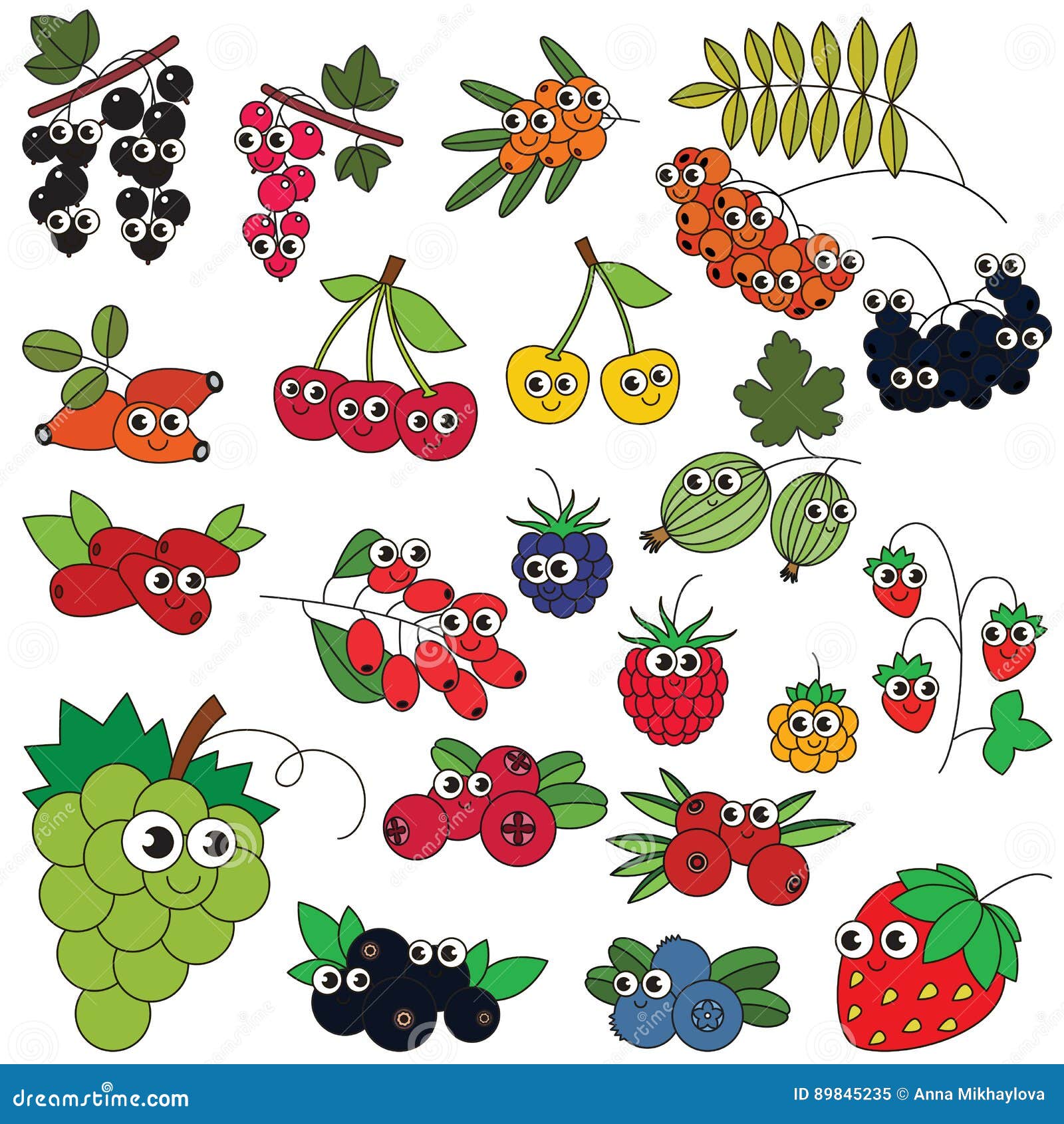 Set of Funny Cartoon Berries. Stock Vector - Illustration of conundrum ...