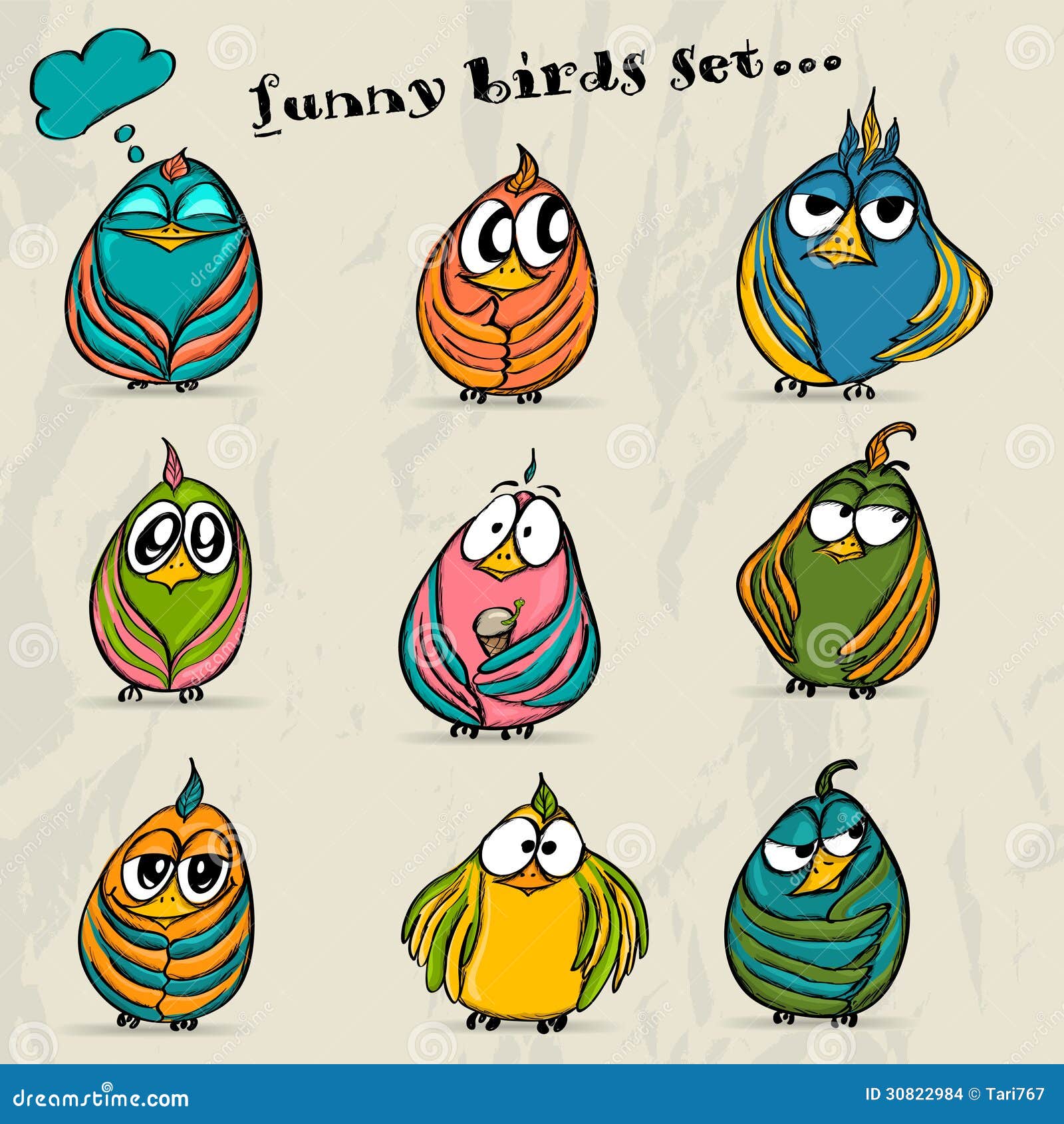 Set of 9 Funny Cartoon Birds. Stock Vector - Illustration of face ...
