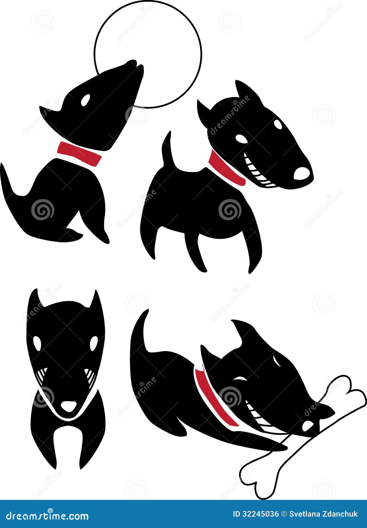 Set of Funny Cartoon Black Dogs Stock Vector - Illustration of animal ...