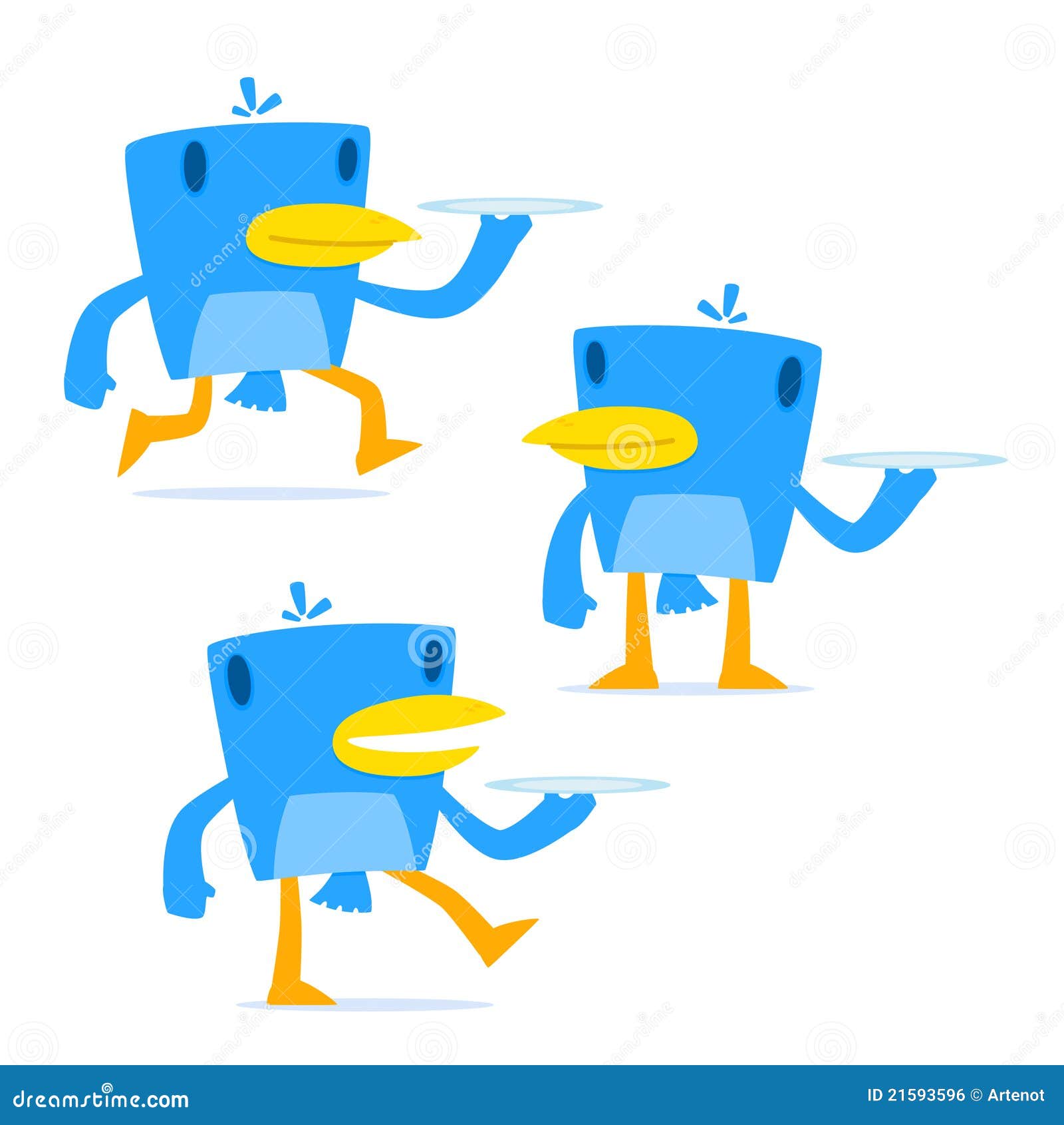 Set of Funny Cartoon Blue Bird Stock Vector - Illustration of garcon ...