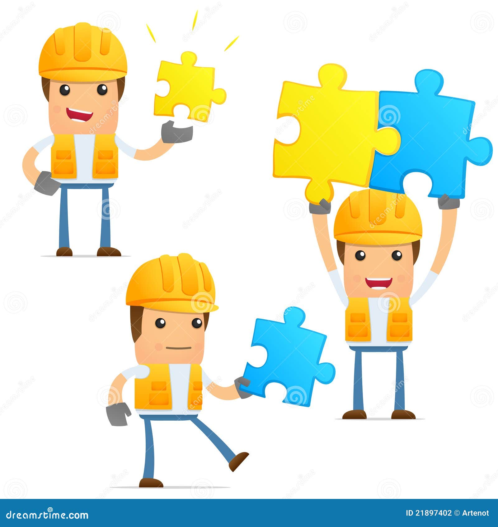 Set of Funny Cartoon Builder Stock Vector - Illustration of person ...