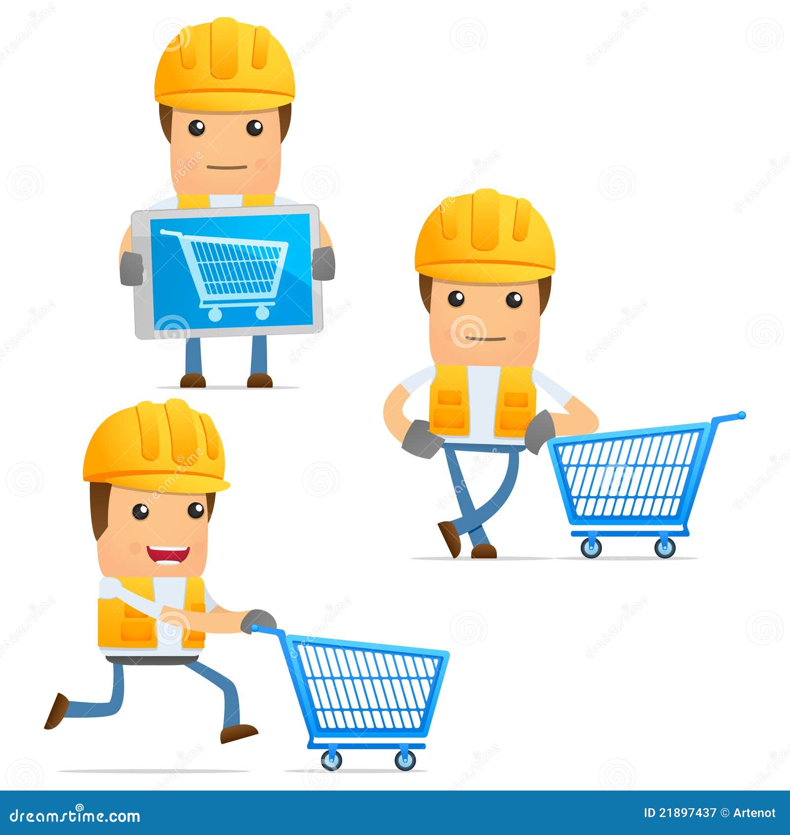 Set of Funny Cartoon Builder Stock Vector - Illustration of hardhat ...