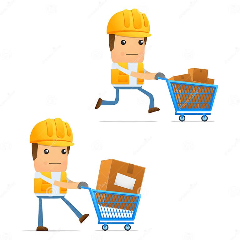 Set of Funny Cartoon Builder Stock Vector - Illustration of courier ...
