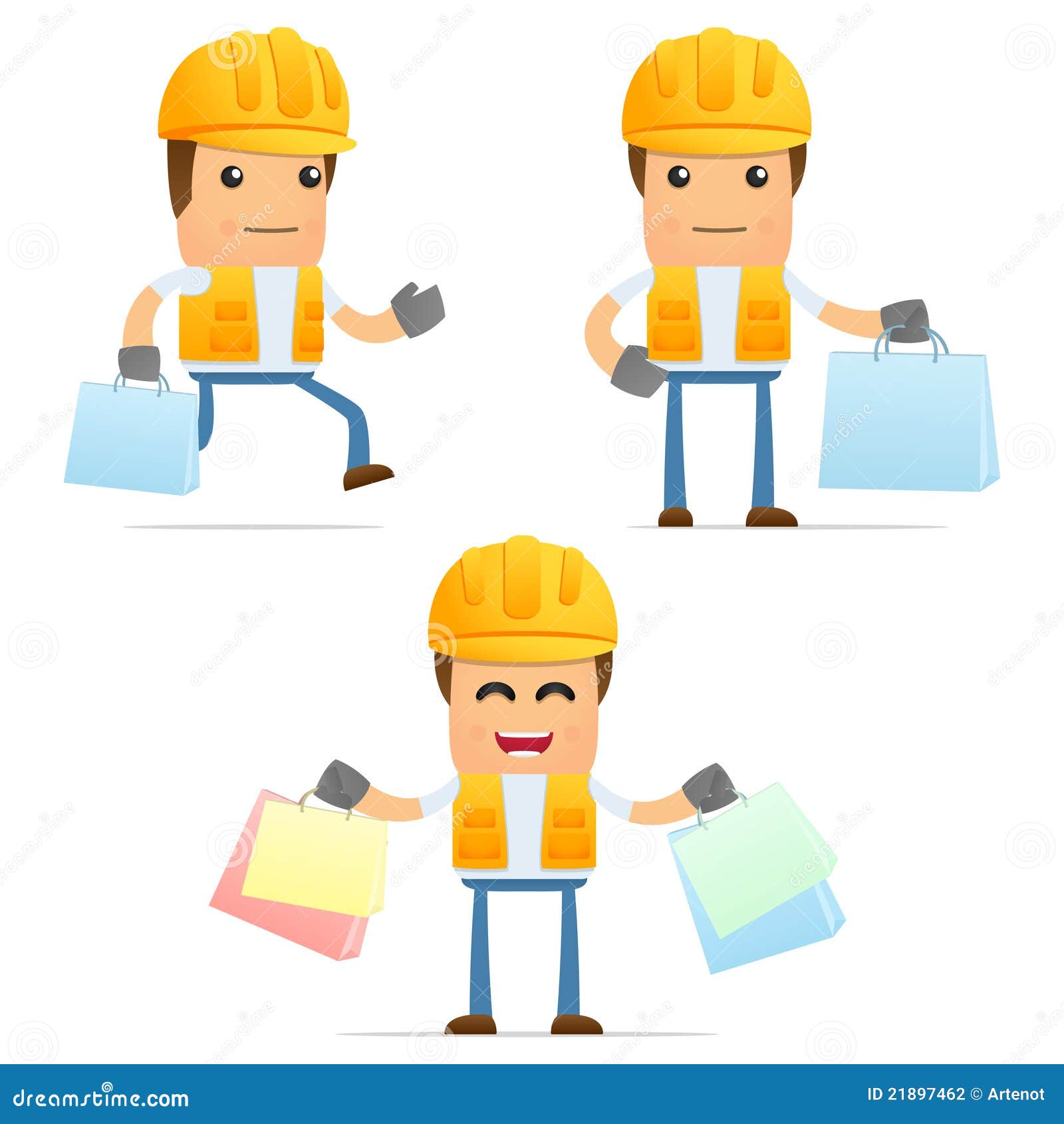 Set of Funny Cartoon Builder Stock Vector - Illustration of party ...