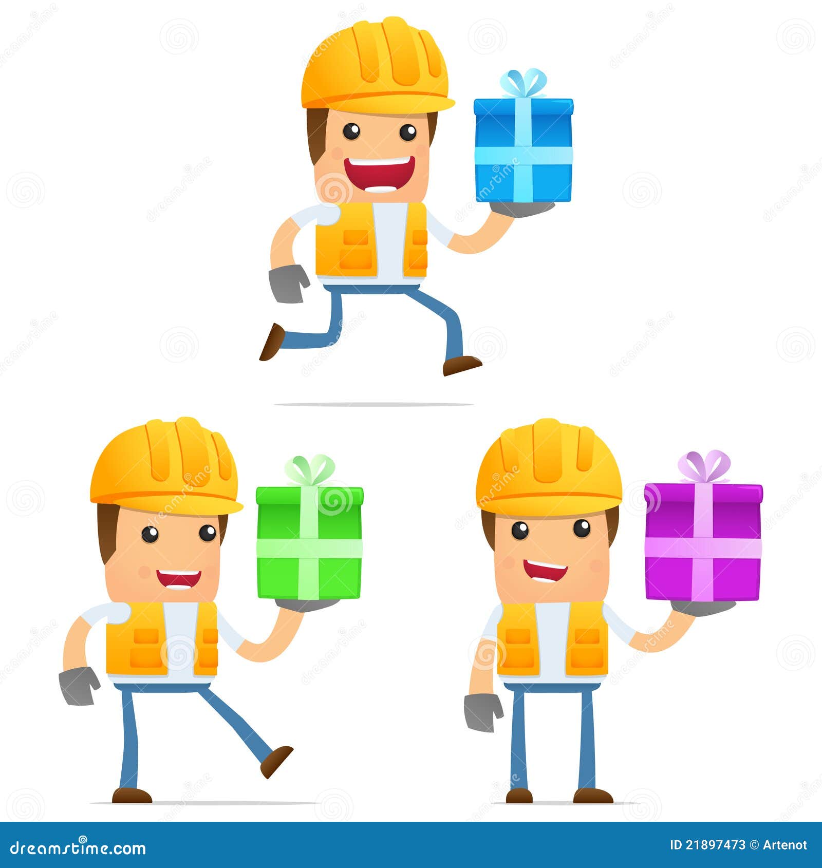 Set of Funny Cartoon Builder Stock Vector - Illustration of person ...