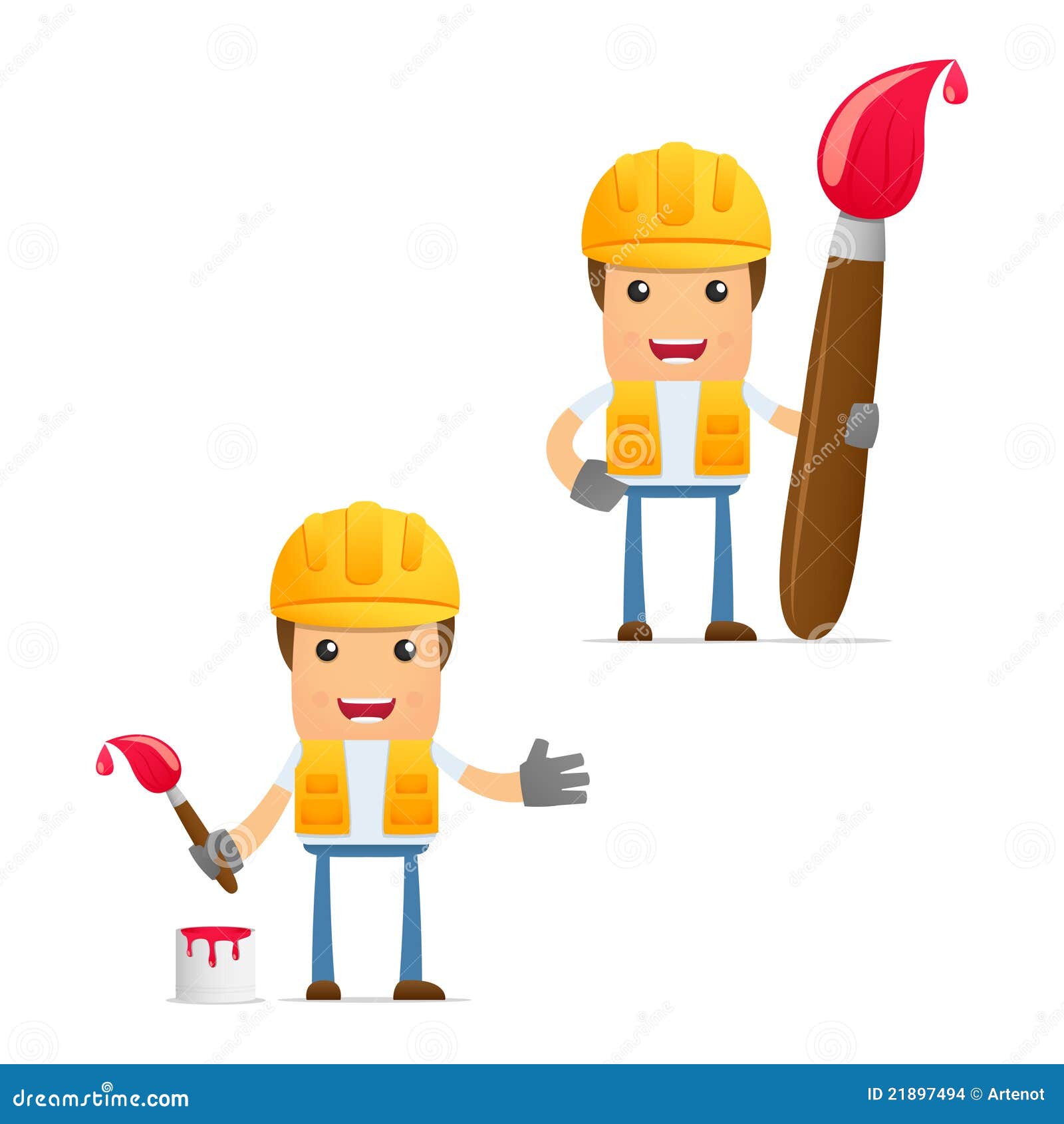 Set of Funny Cartoon Builder Stock Vector - Illustration of brush ...