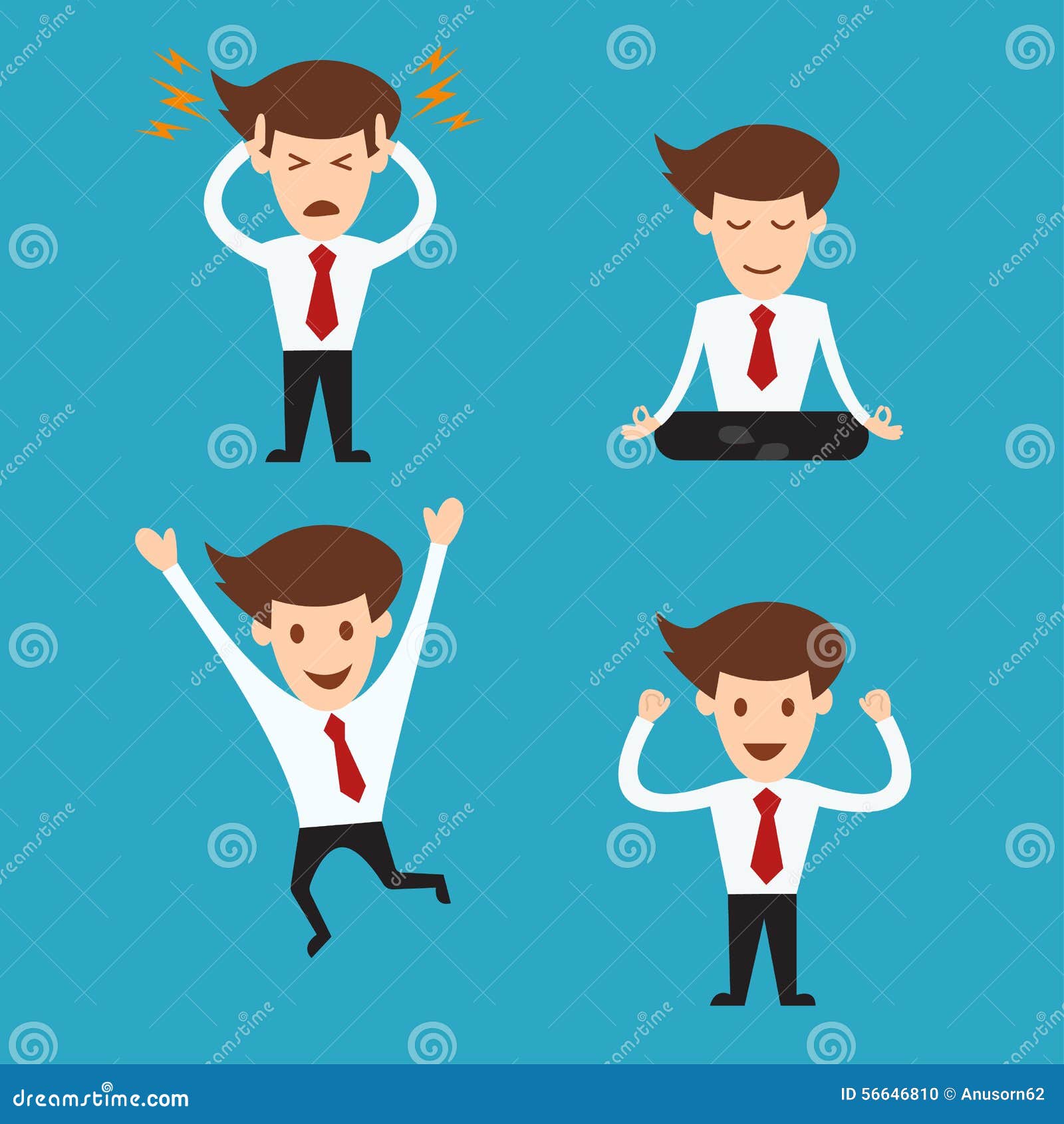 Set of Funny Cartoon Business Man in Various Poses Stock Vector ...