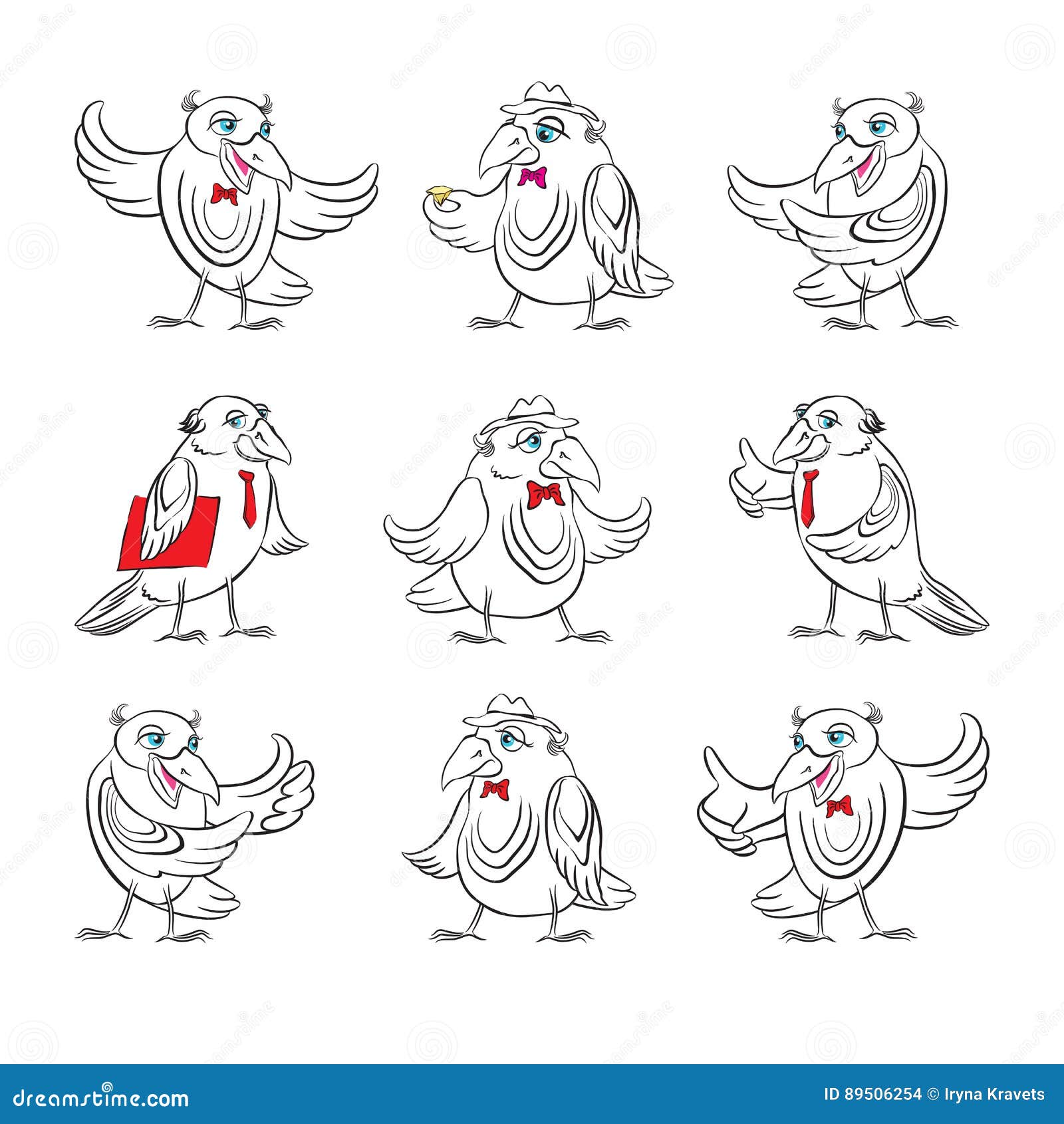 Set of funny cartoon crow. stock vector. Illustration of character ...