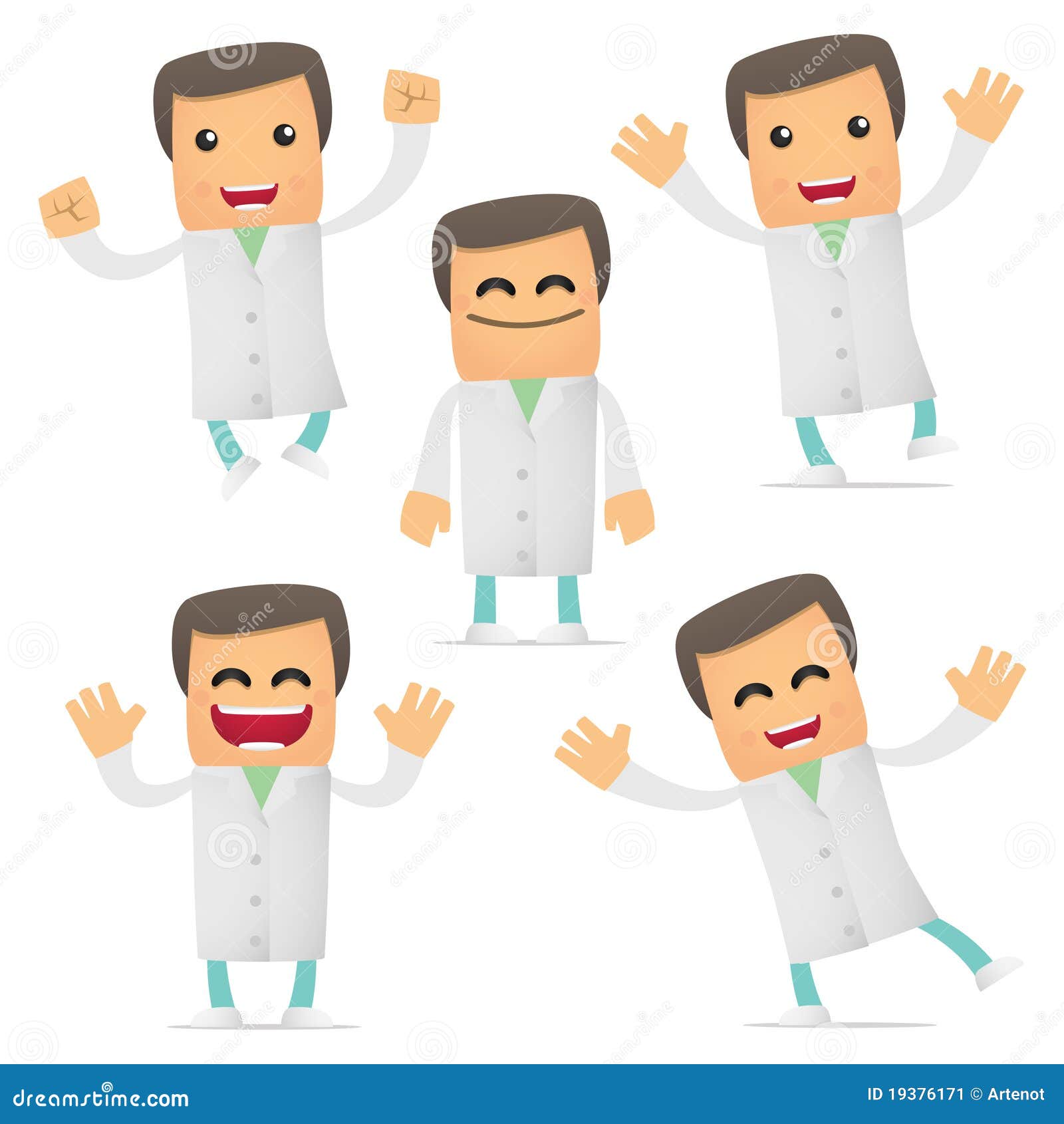 Set of Funny Cartoon Doctor Stock Vector - Illustration of cheerful ...