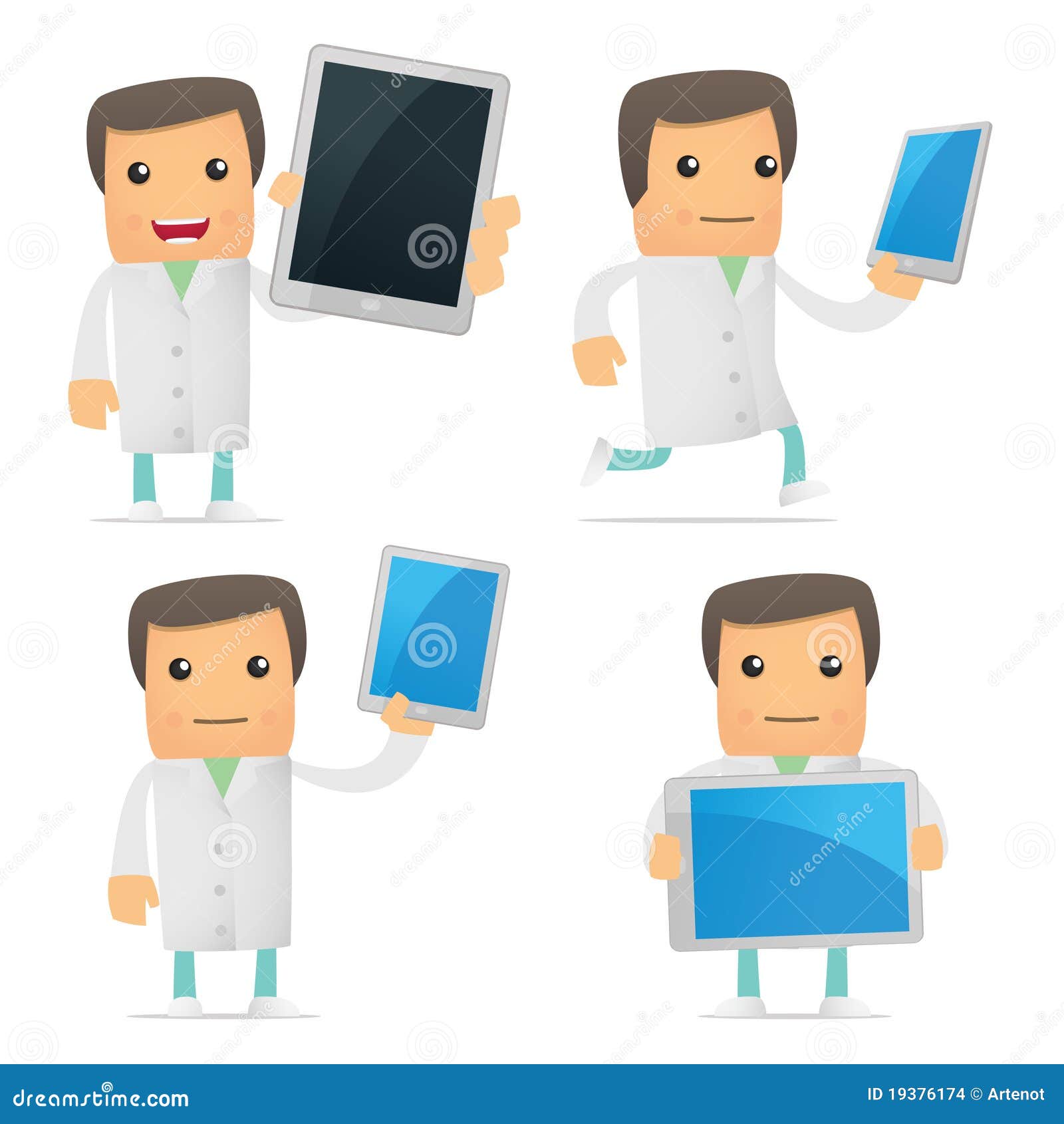 Set of Funny Cartoon Doctor Stock Vector - Illustration of laptop ...