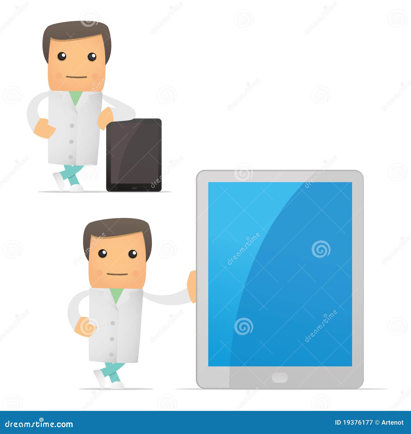 Set of Funny Cartoon Doctor Stock Vector - Illustration of computer ...