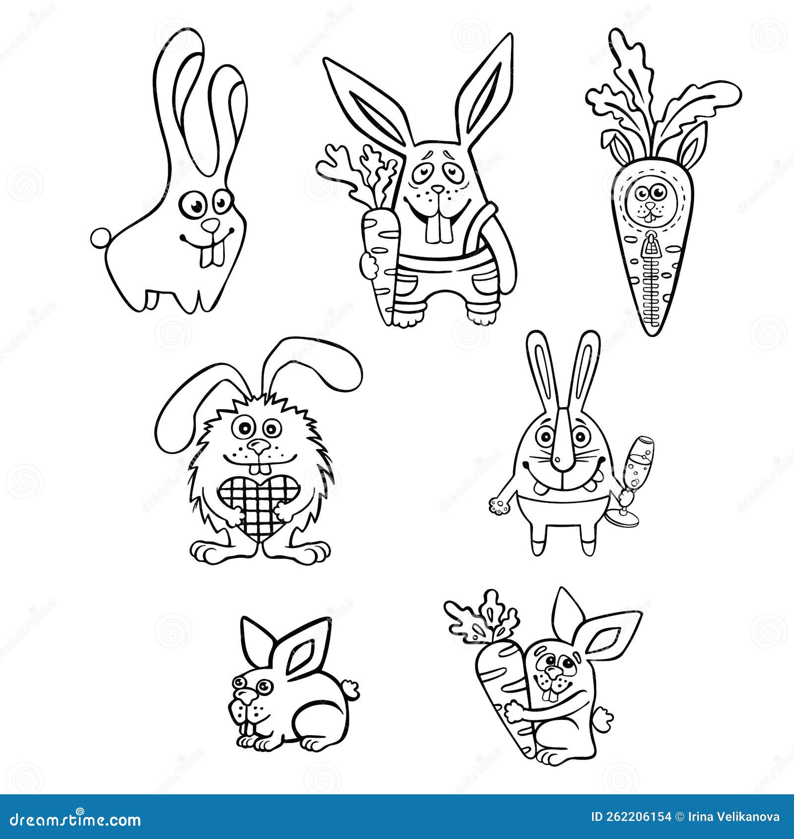 Set of Funny Cartoon Hares Comic , Line Illustration Stock Vector ...