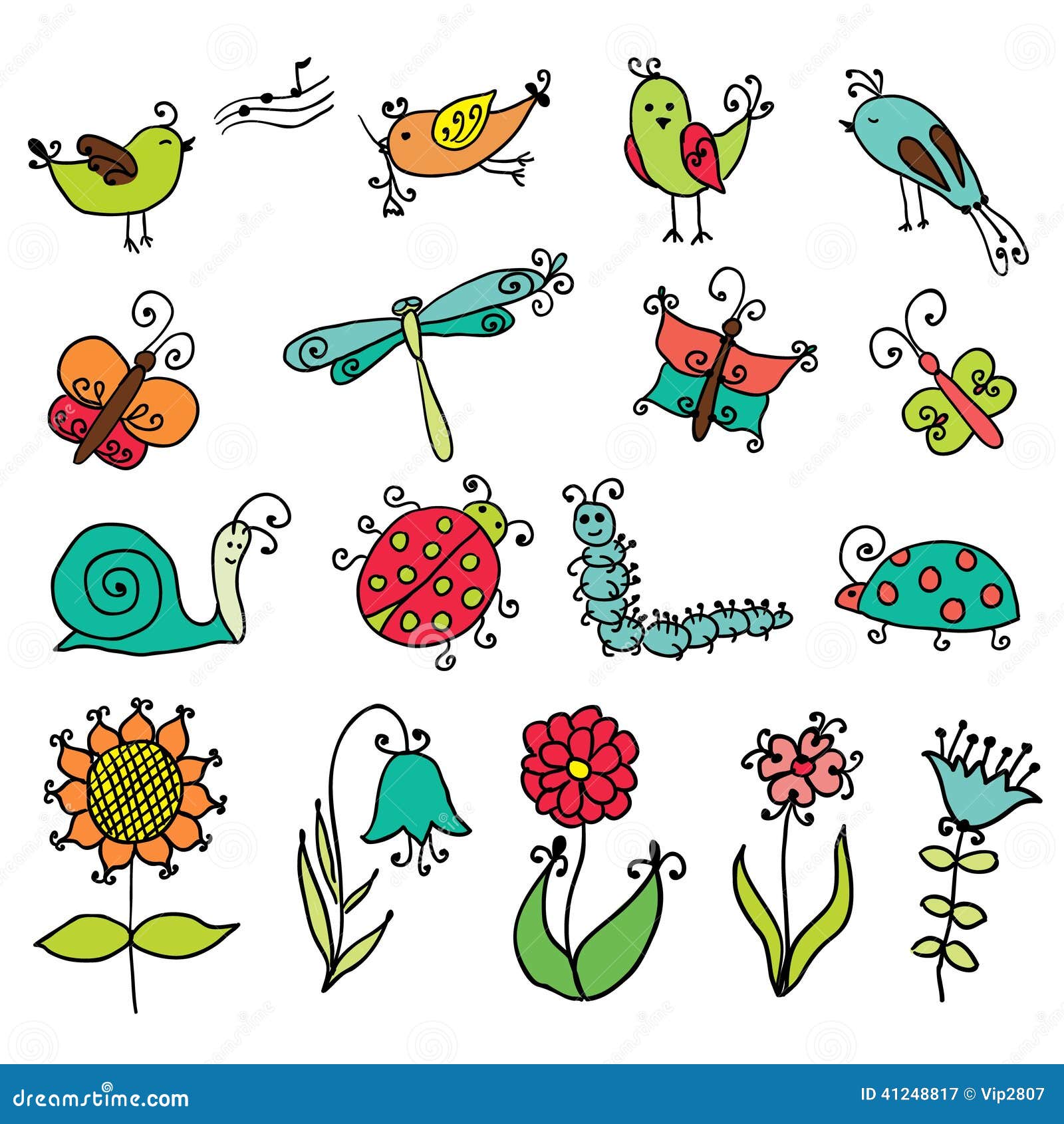 Cartoon Insects. Wood And Garden Cute Insects, Butterfly, Caterpillar ...