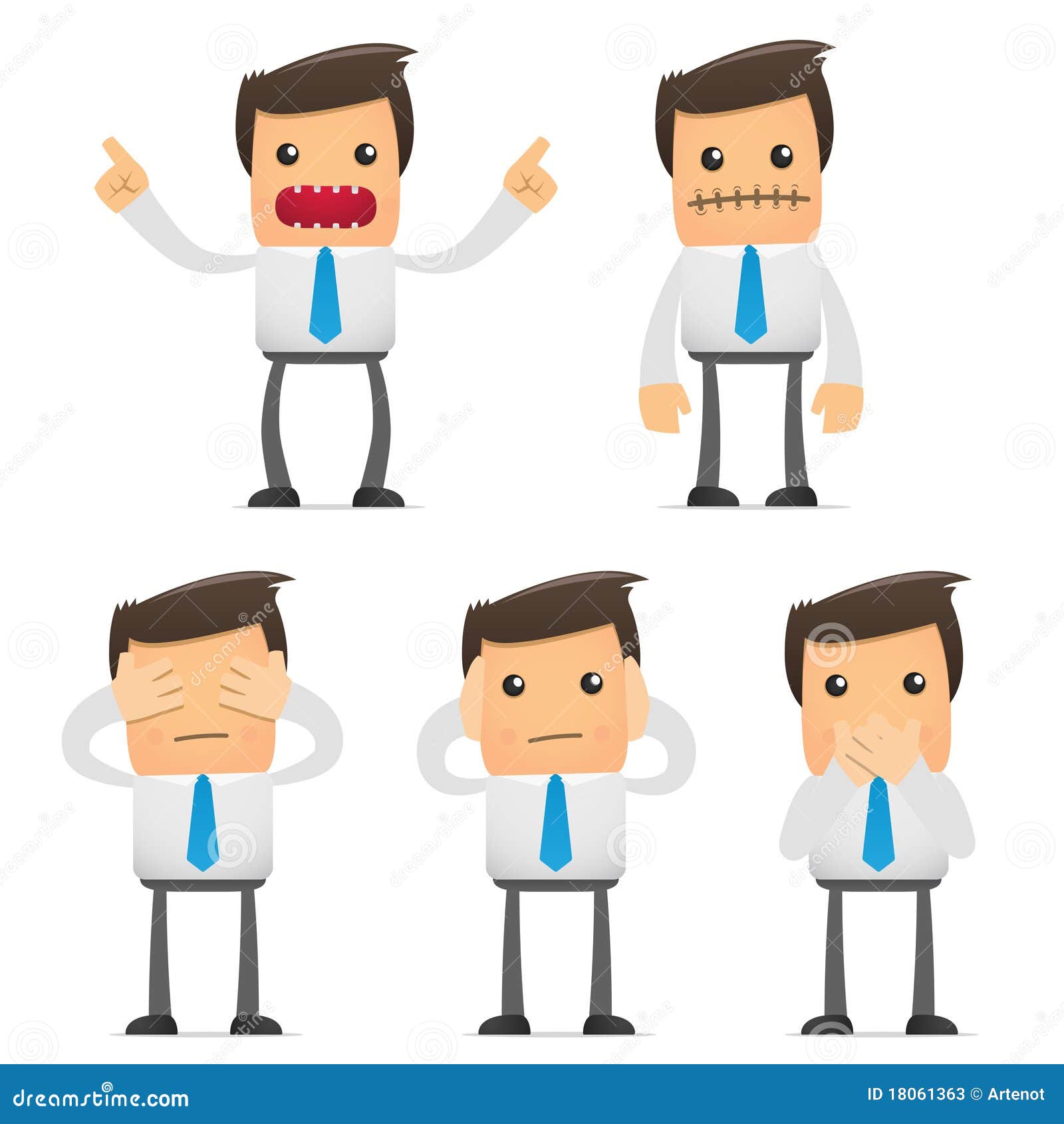Set of Funny Cartoon Manager Stock Vector - Illustration of manga, face ...