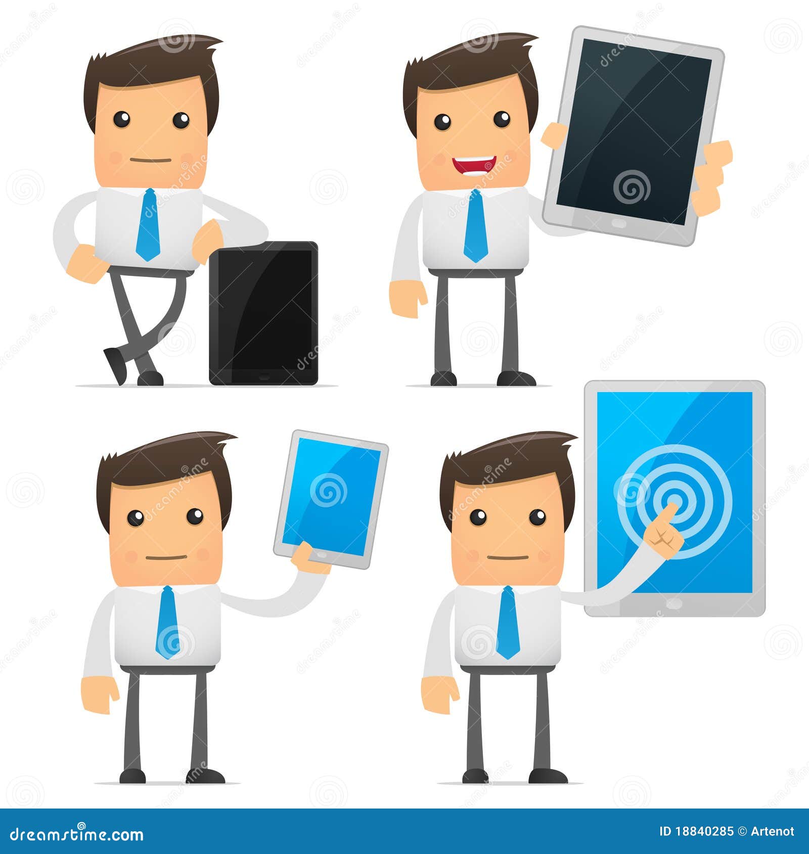 Set of Funny Cartoon Manager Stock Vector - Illustration of laptop ...