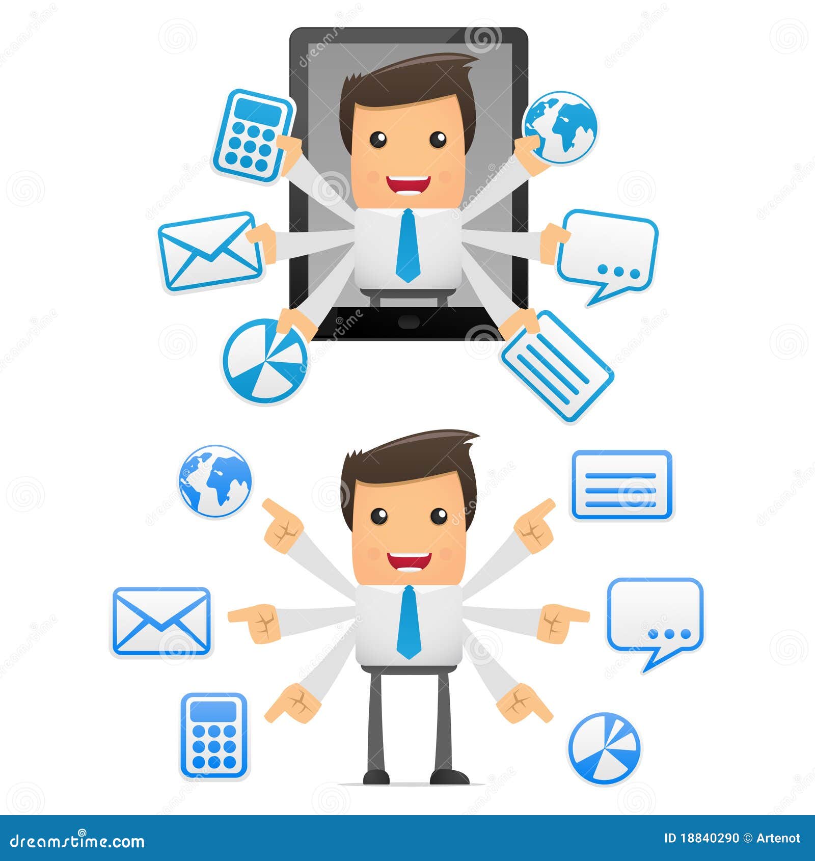Set of Funny Cartoon Manager Stock Vector - Illustration of monitor ...