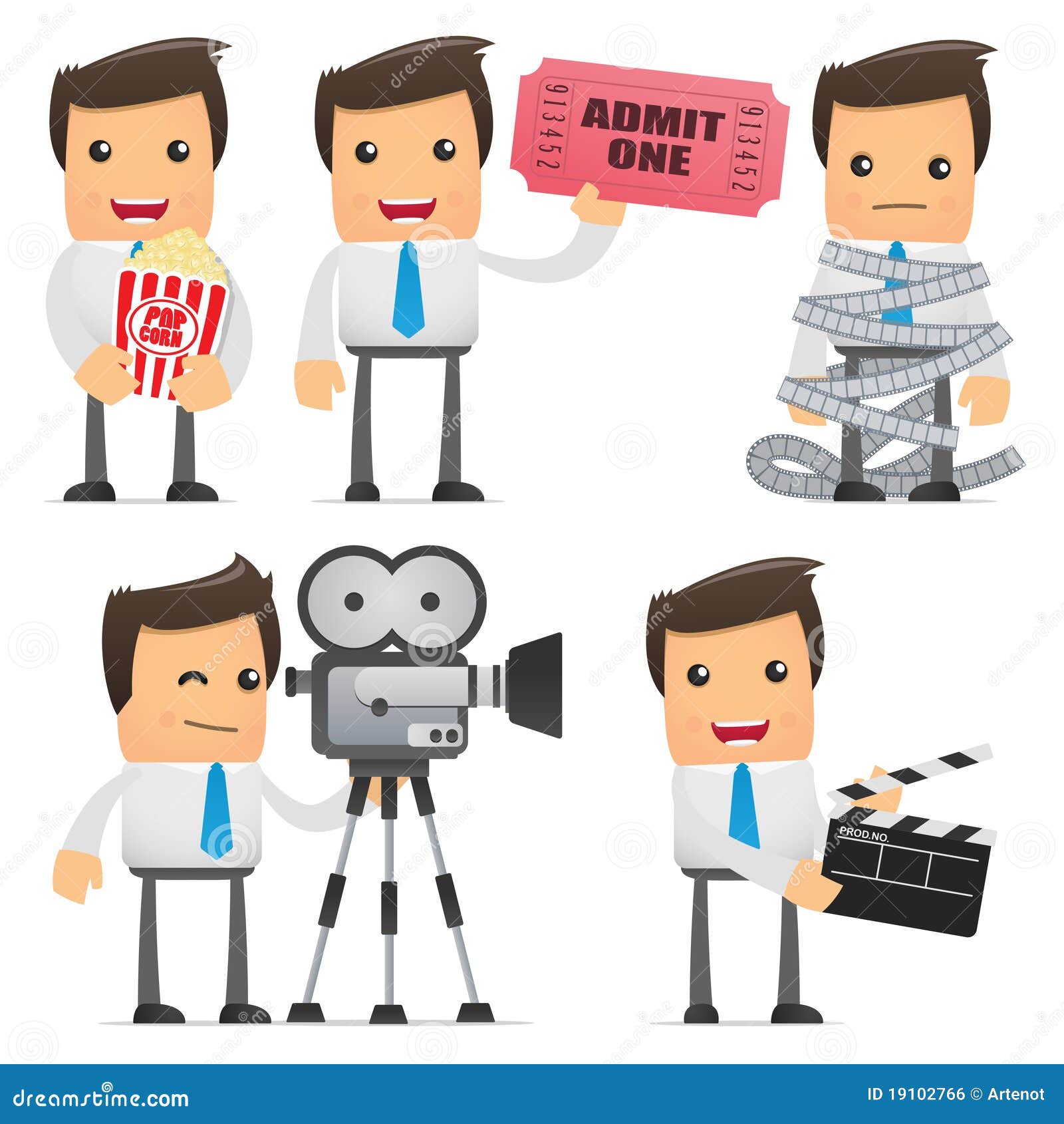 Set of Funny Cartoon Manager Stock Vector - Illustration of multimedia ...