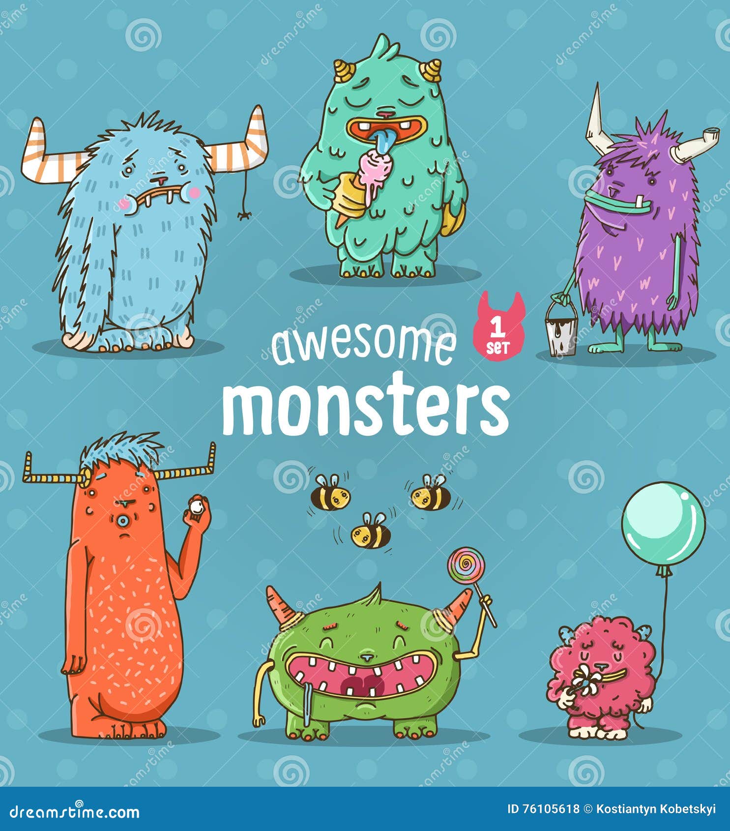 Set of Funny Cartoon Monsters Stock Vector - Illustration of cartoon ...