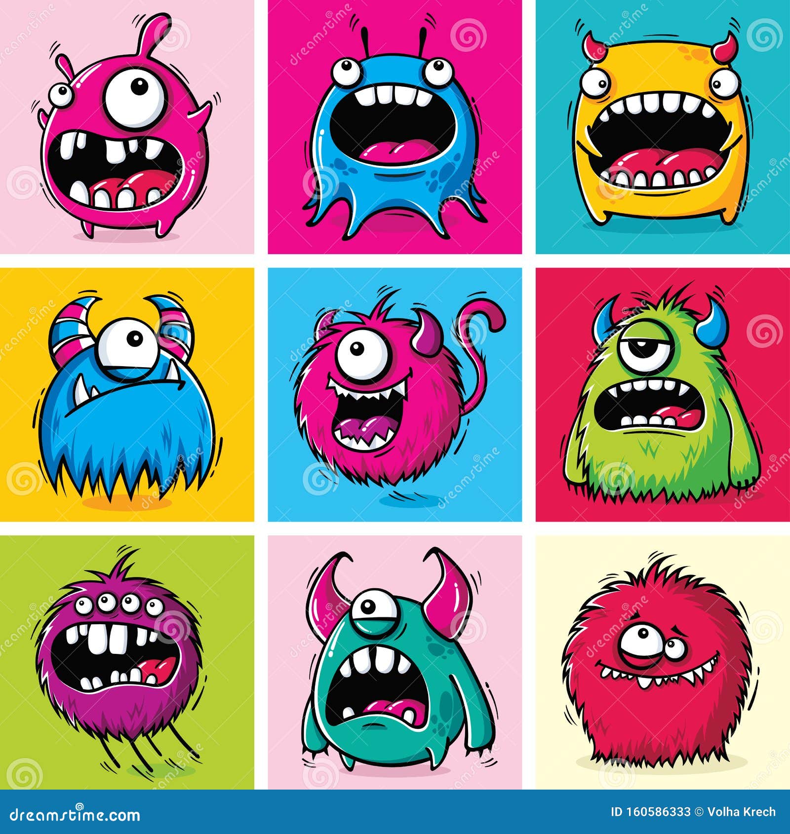Set of Funny Cartoon Monsters Stock Vector - Illustration of epidemic ...