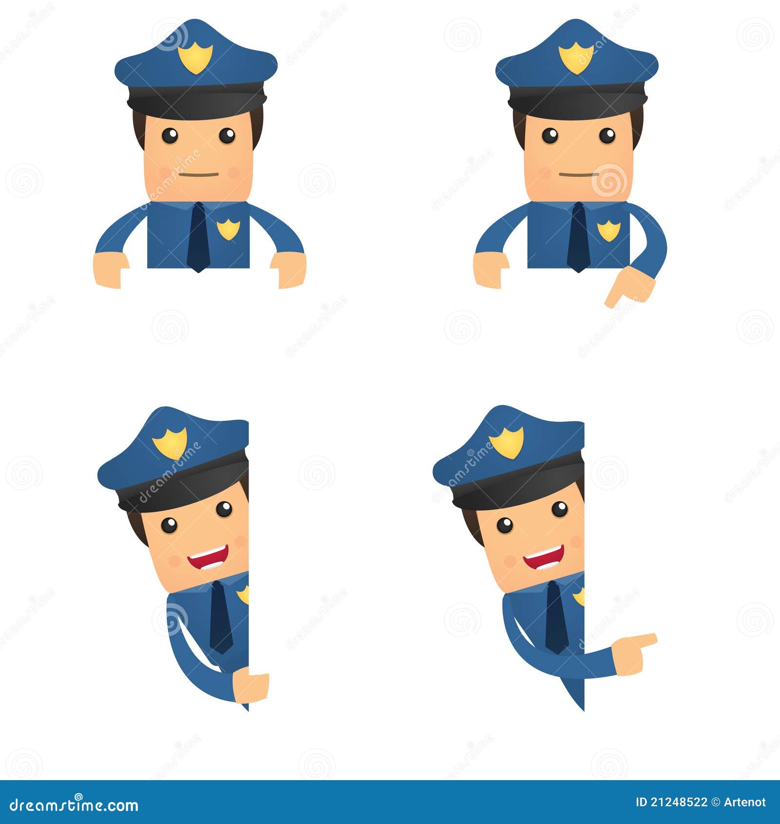Set of Funny Cartoon Policeman Stock Vector - Illustration of male ...