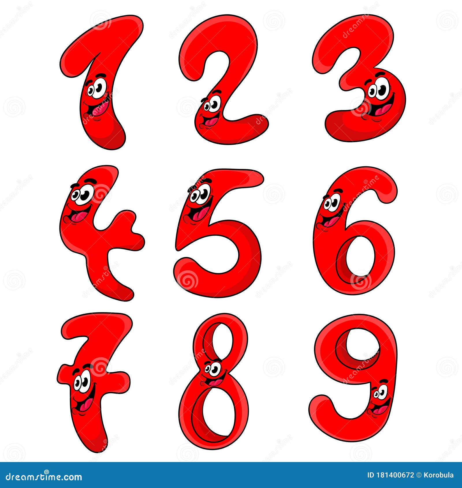 Set of Funny Cartoon Red Numbers Design Character.vector Illustration ...