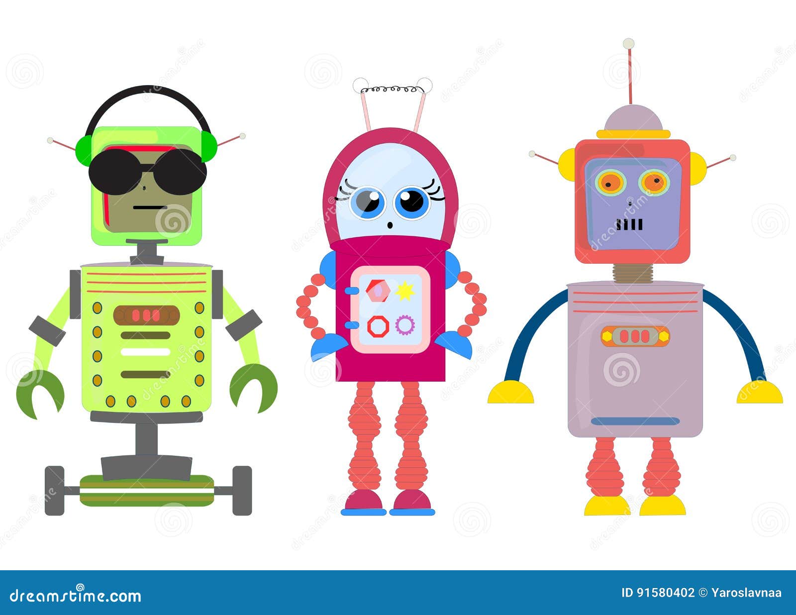 Set of Funny Cartoon Robots Art Illustration Stock Illustration ...